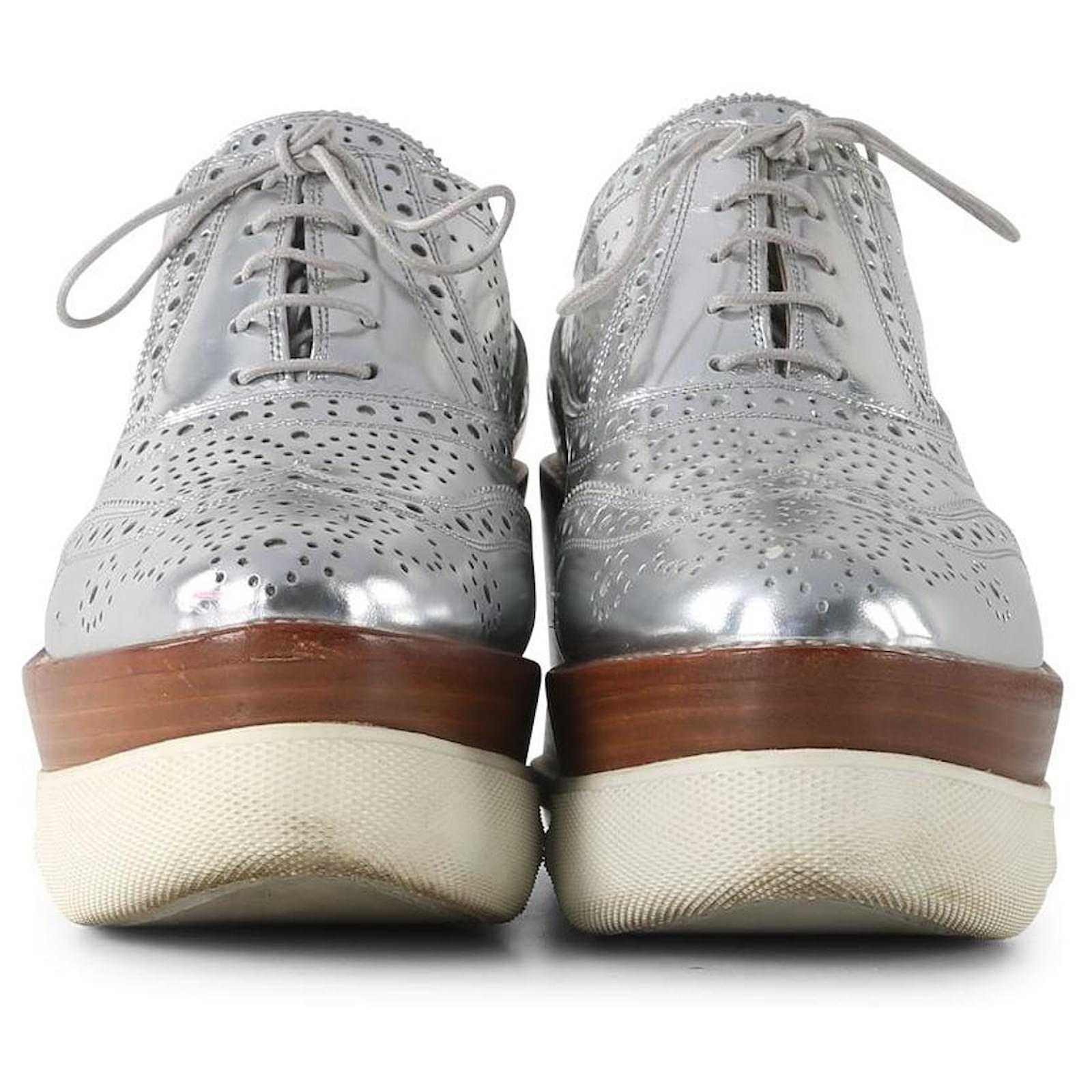 Miu Miu Silver Metallic Leather Platform Brogues Silvery ref.790006 ...