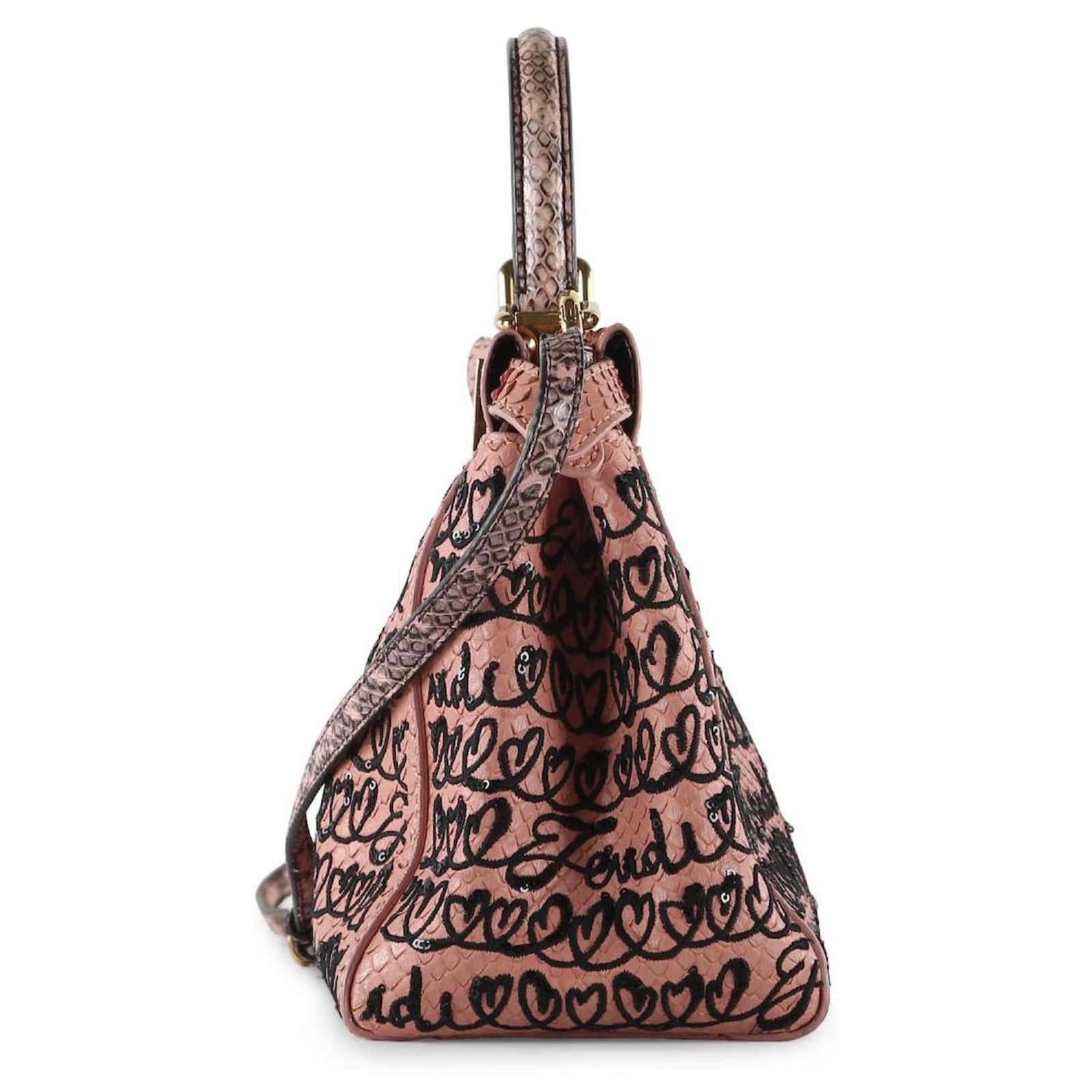 Fendi Pink Python Leather Embroidered Mini Peekaboo Satchel Bag ref ...