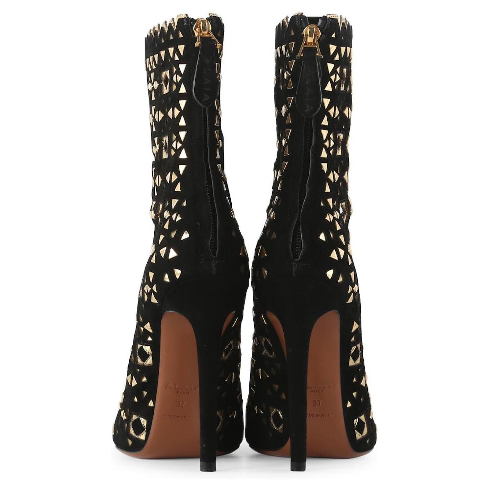 Alaïa Alaia Black And Gold Suede Boots With Mirror Details ref.790913 ...