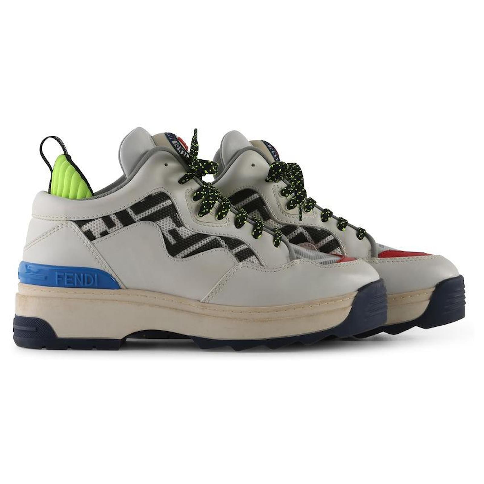 Fendi Baskets montantes blanches et multicolores en cuir/mesh T-Rex T ...