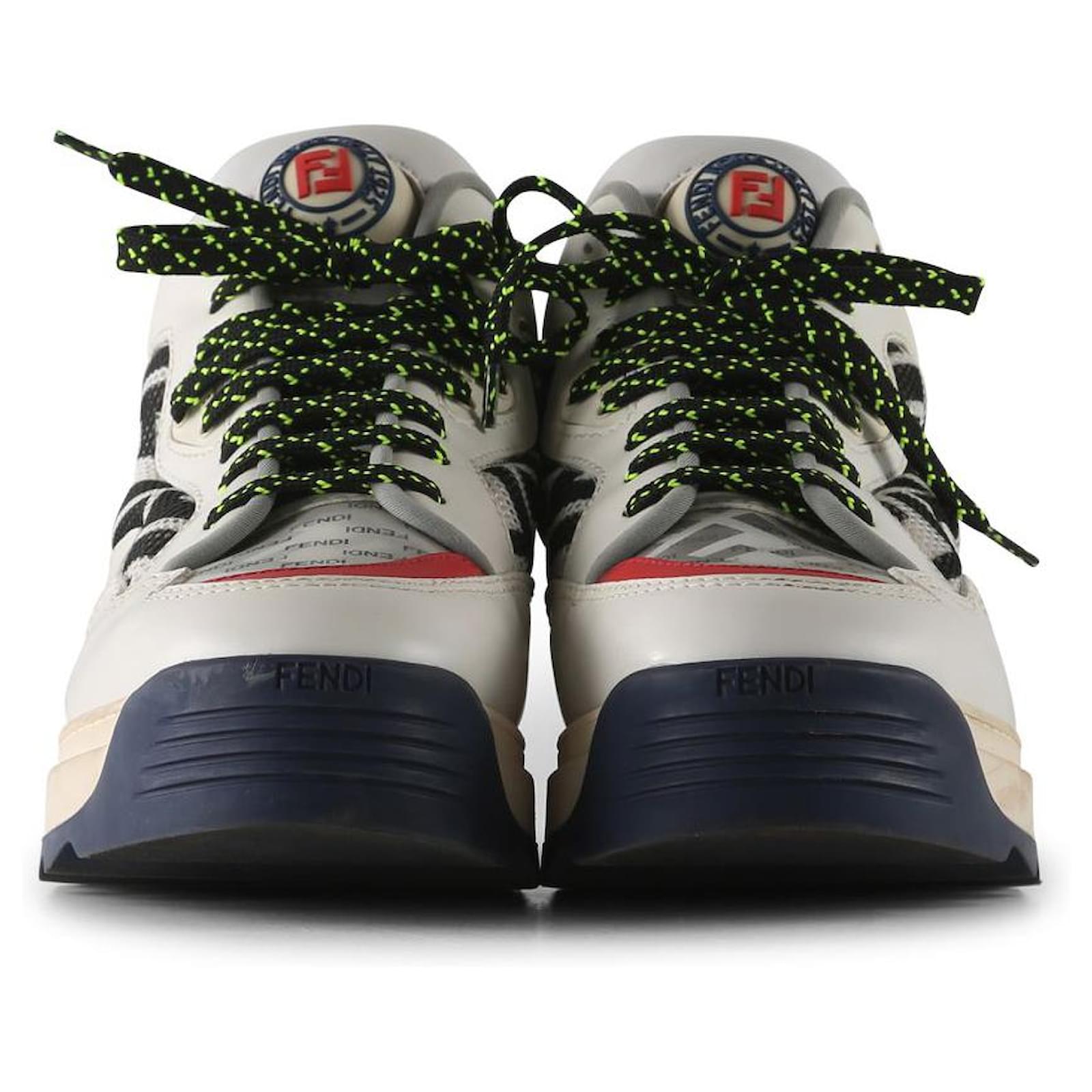 Fendi Baskets montantes blanches et multicolores en cuir/mesh T-Rex T ...