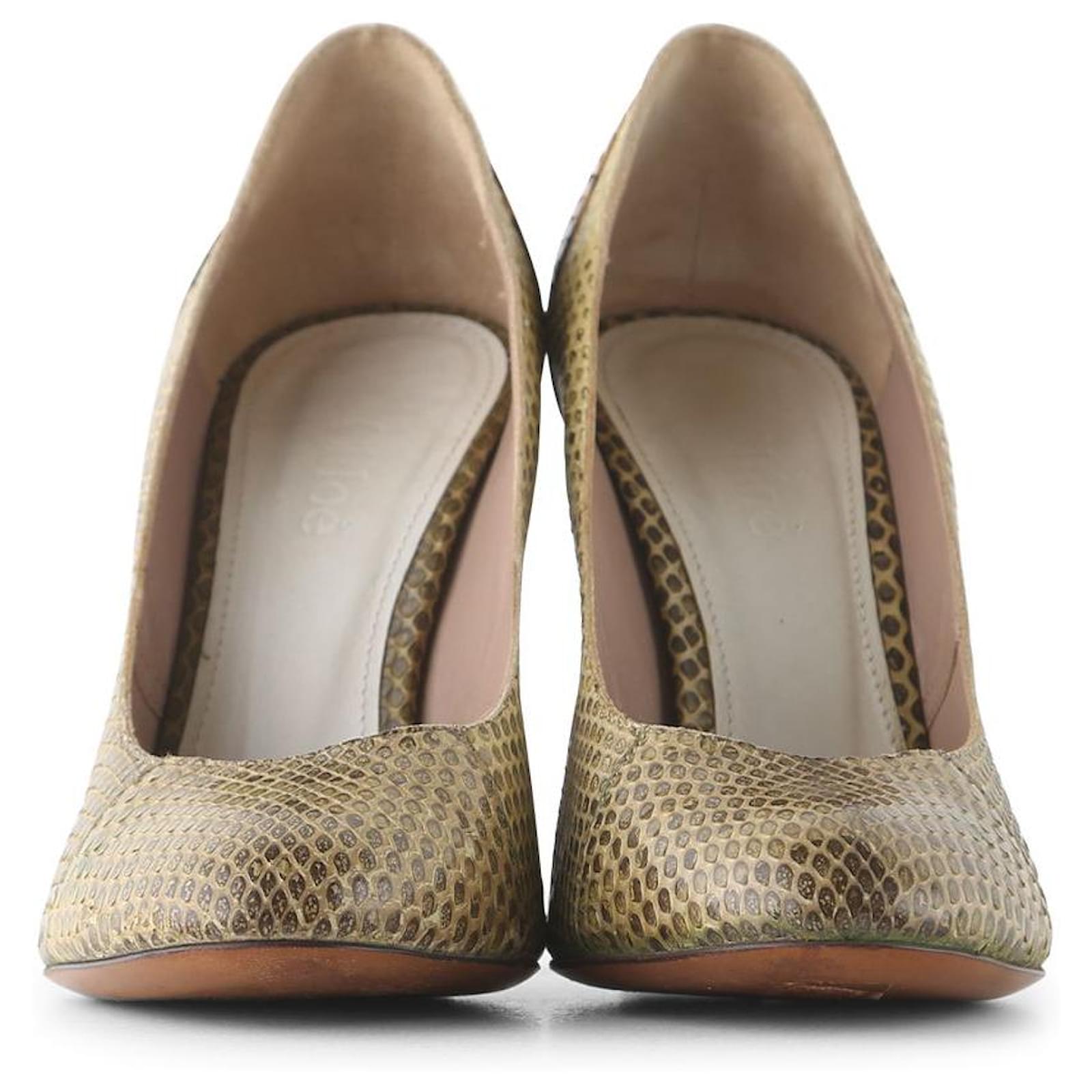 Chloé Escarpins Elaphe à talon bloc en cuir peau de serpent Chloe ...