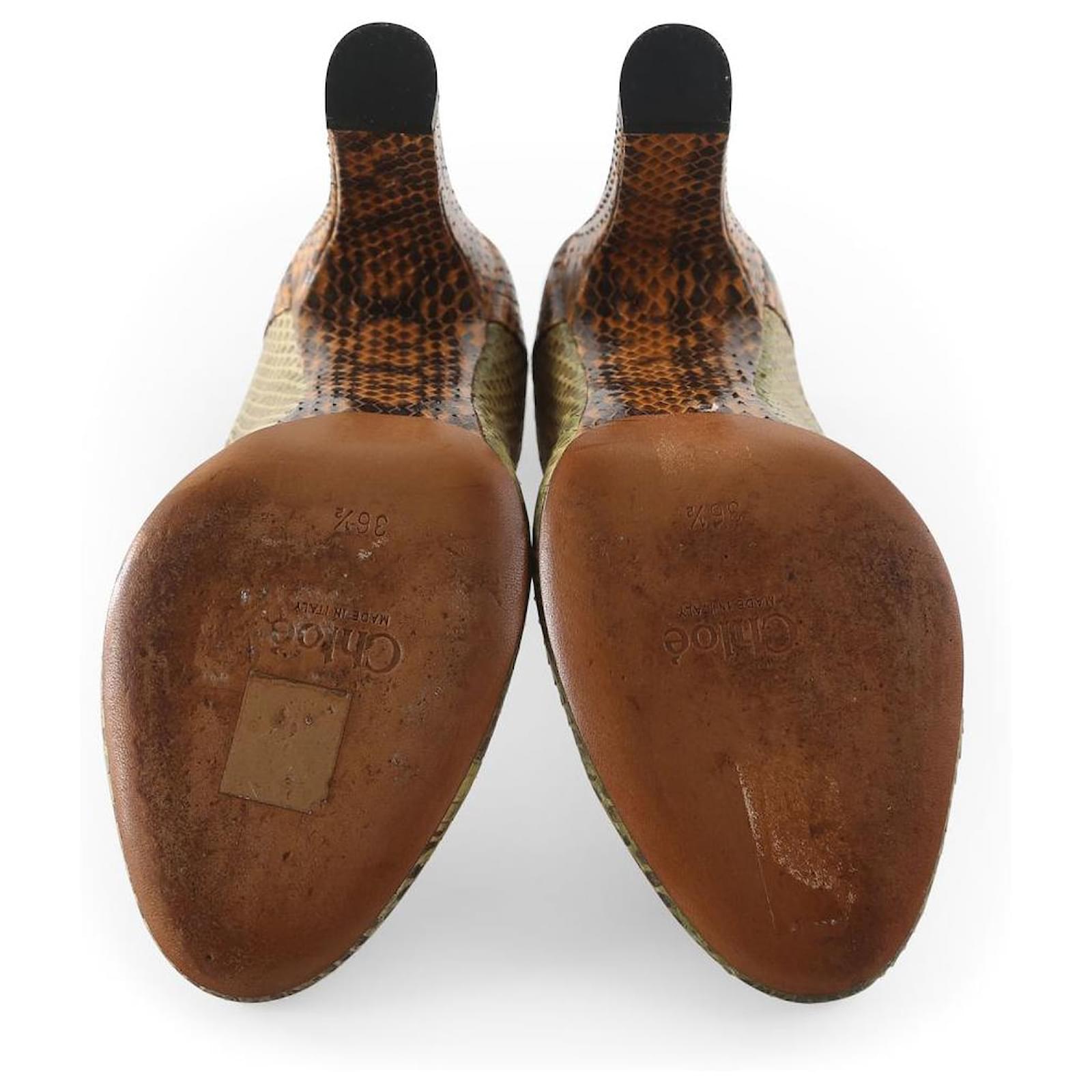 Chloé Escarpins Elaphe à talon bloc en cuir peau de serpent Chloe ...