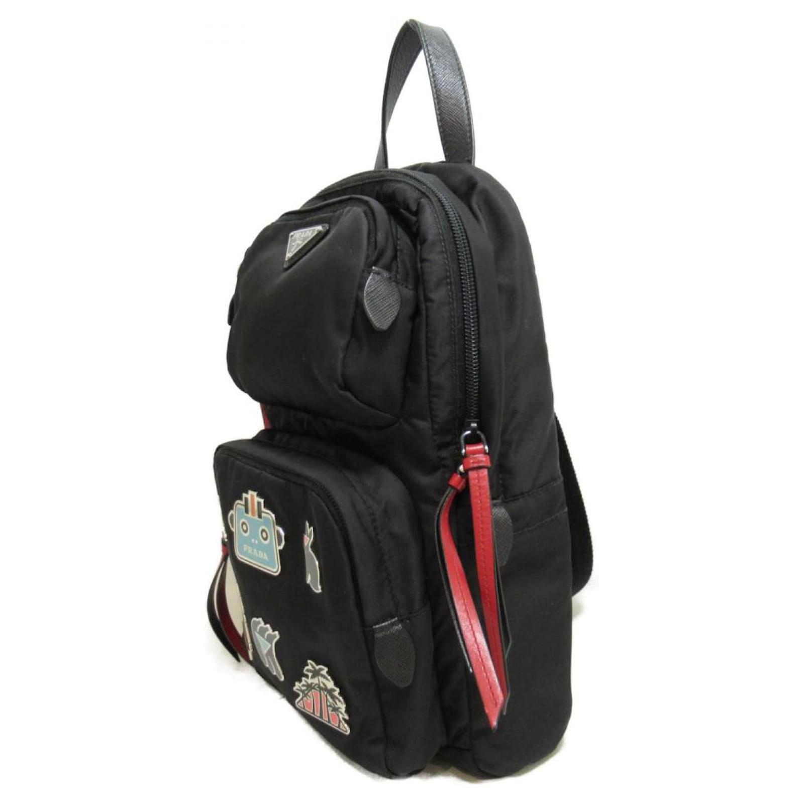Prada Robot Fluo Embellished Tessuto Sling Backpack 1BZ026 Black Cloth ...