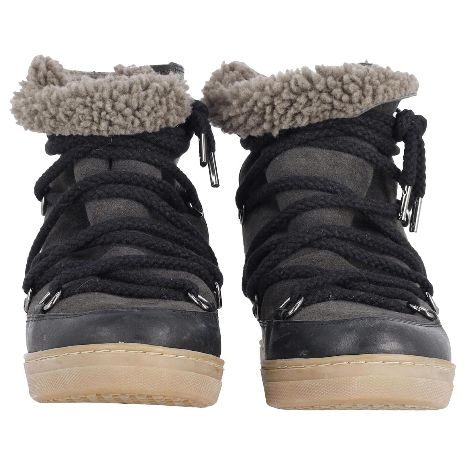 Isabel Marant Nowles Shearling-Trimmed Boots in Black Leather ref ...
