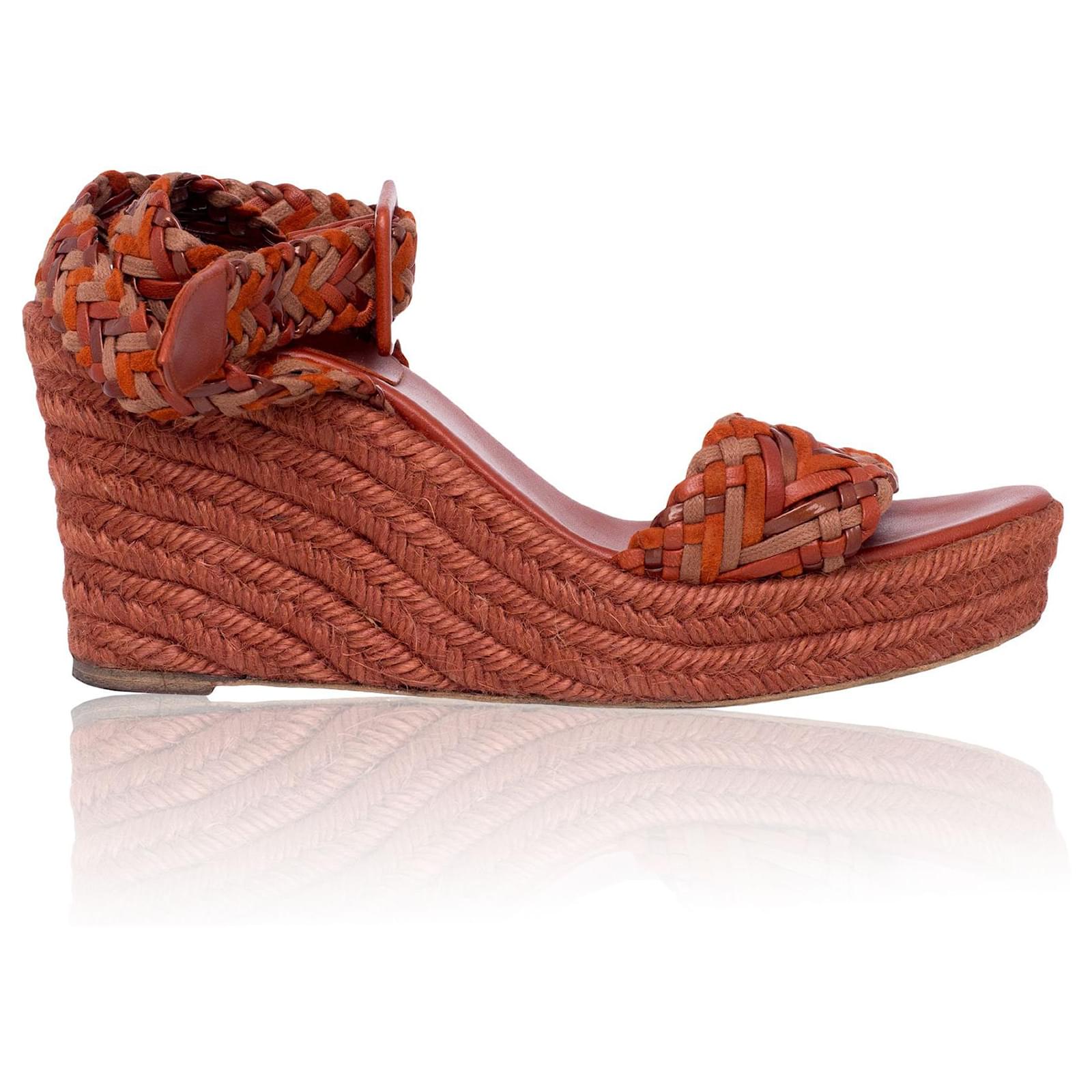 Sandales compensées Hermès Espadrilles Cuir Marron ref.796427 - Joli Closet