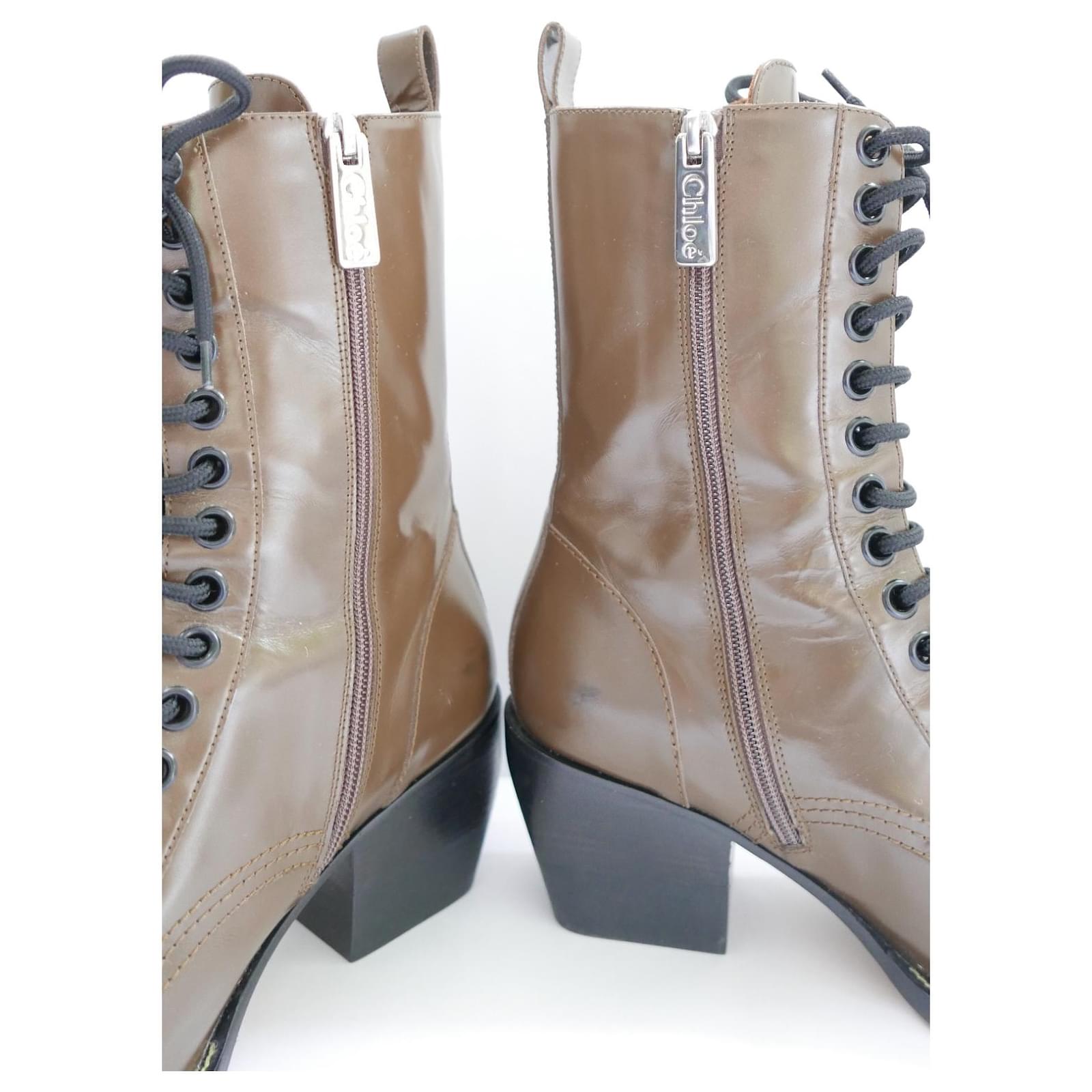 Chloé Chloe Rylee Lace Up boots Taupe Leather ref.798014 - Joli Closet