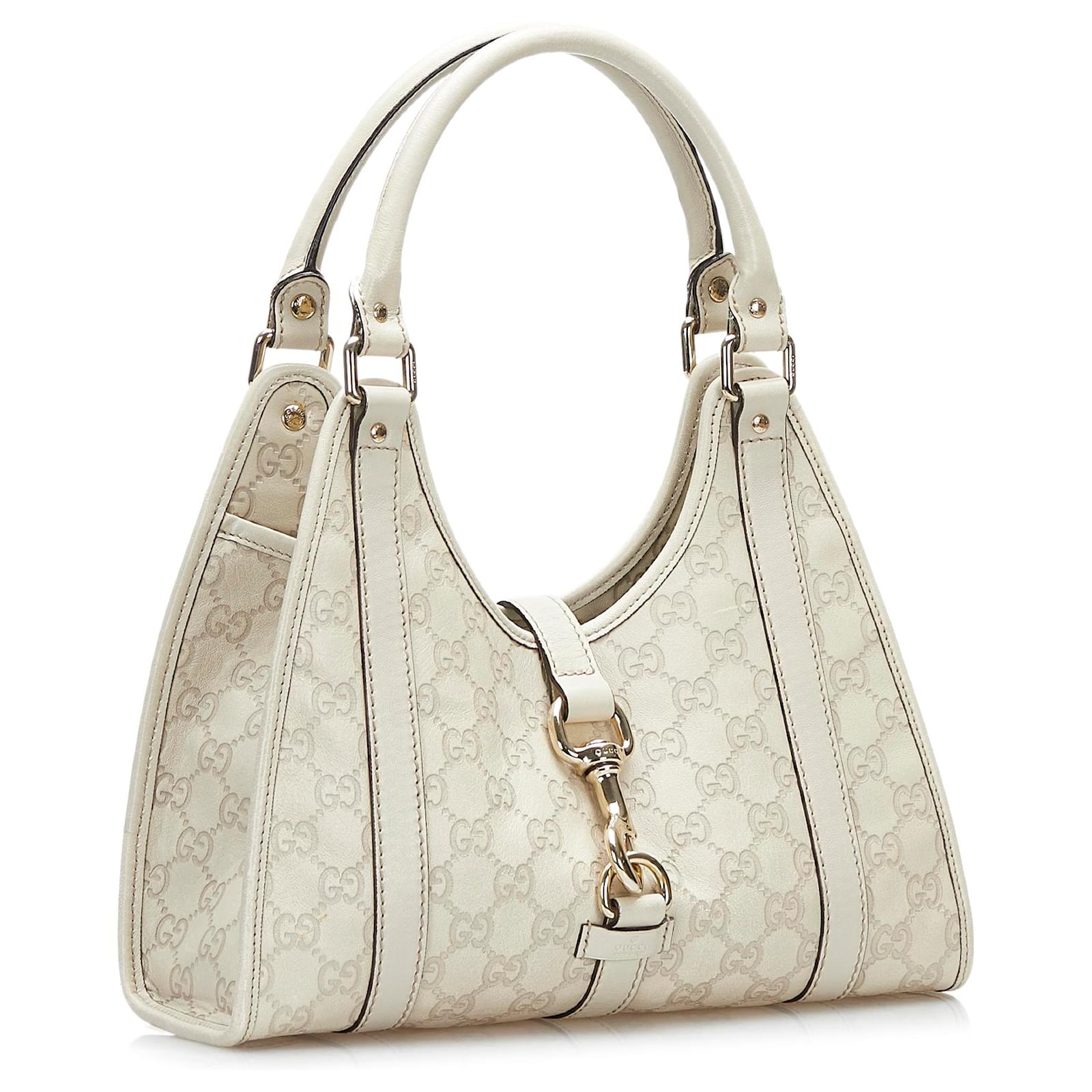 Gucci White Guccissima Joy Bardot Leather Pony-style calfskin ref ...