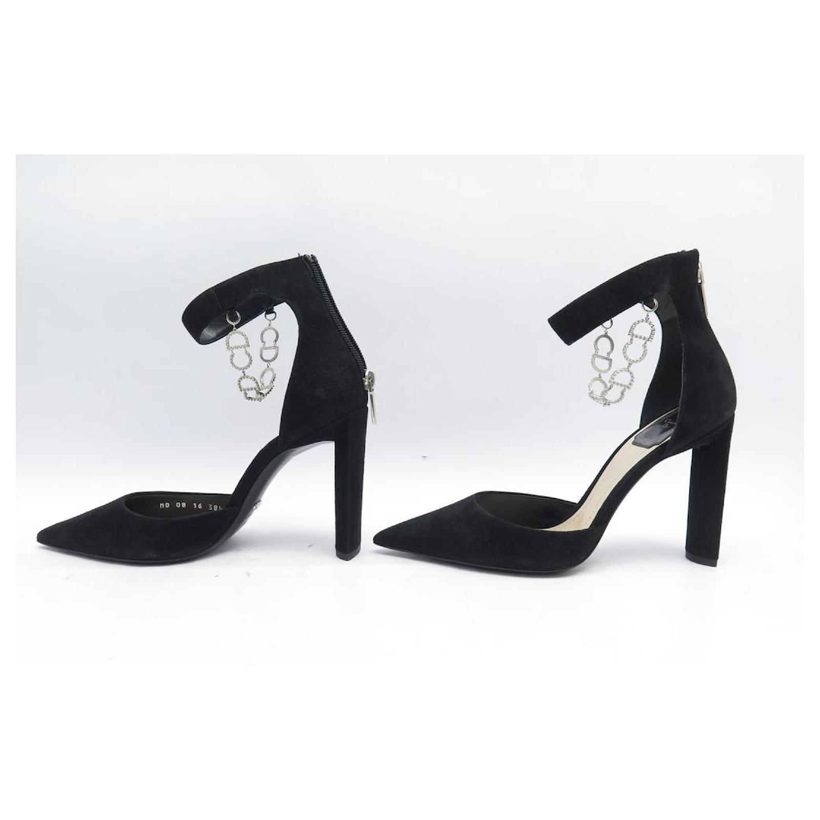 NEW CHRISTIAN DIOR SHOES PUMPS CHAIN LOGO CD SUEDE 38.5 PUMPS Black ref ...