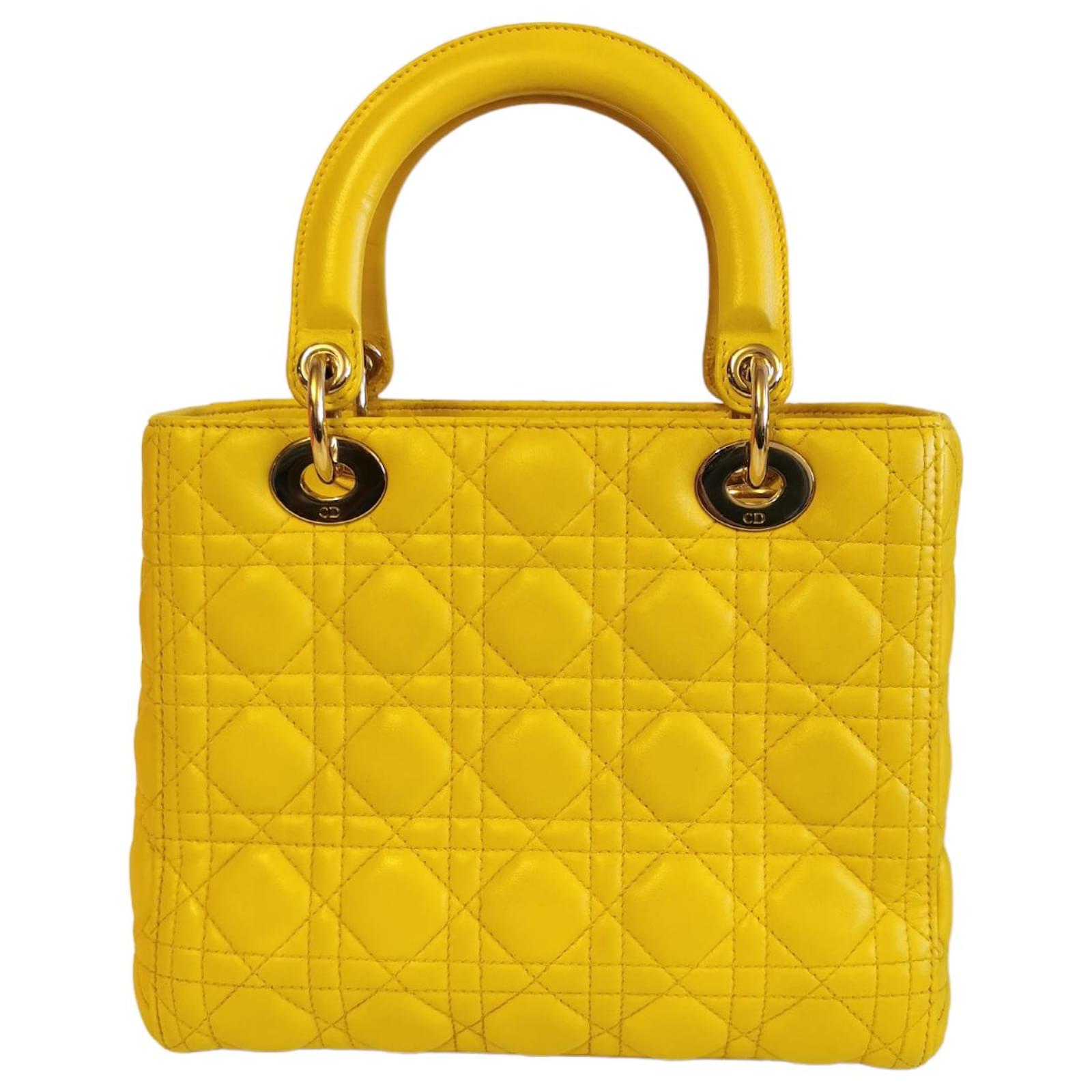 Dior Lady Dior Medium Yellow Cannage Quilted Leather Gold ref.803653 ...