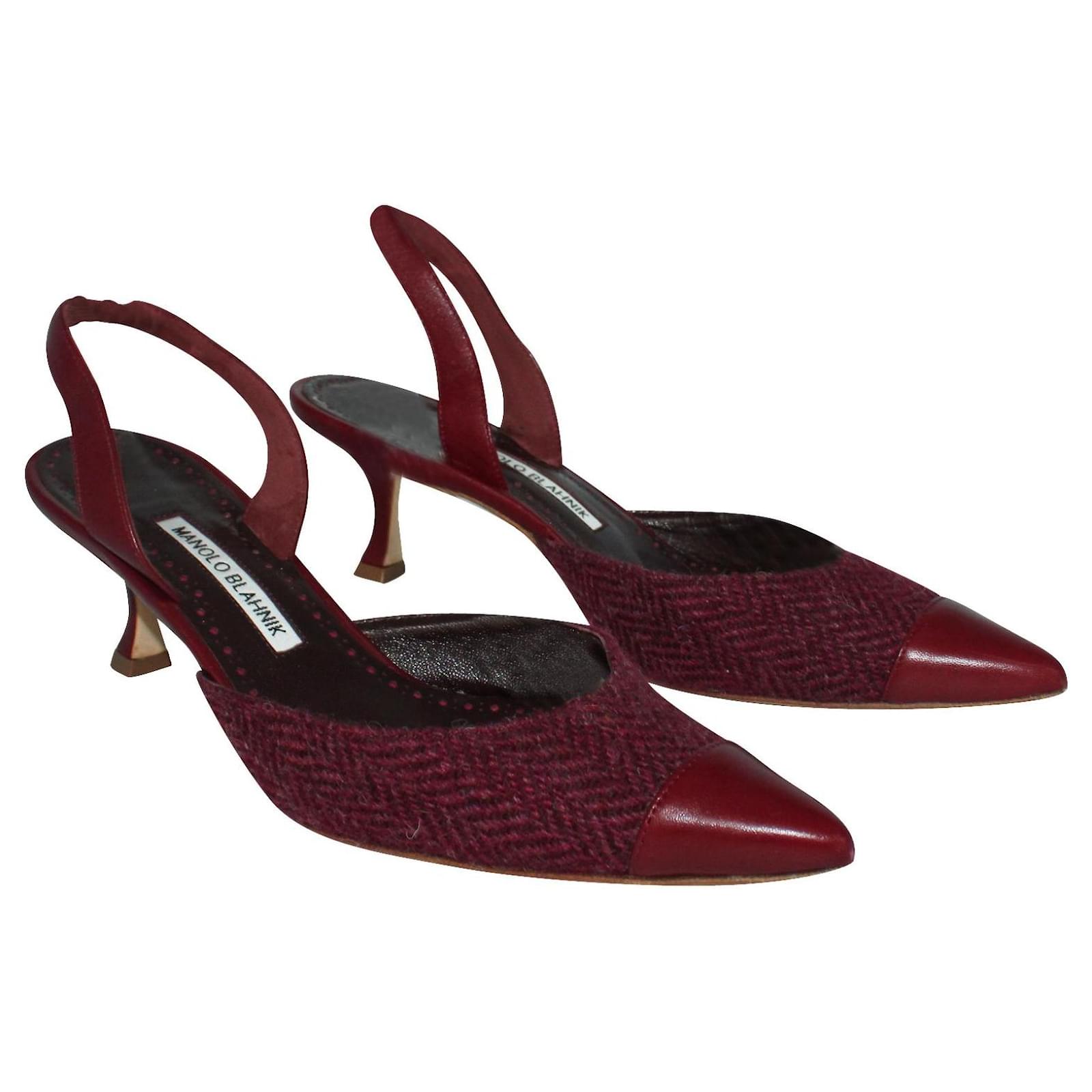 Manolo Blahnik Petits talons bordeaux Cuir Rouge ref.804641 - Joli Closet