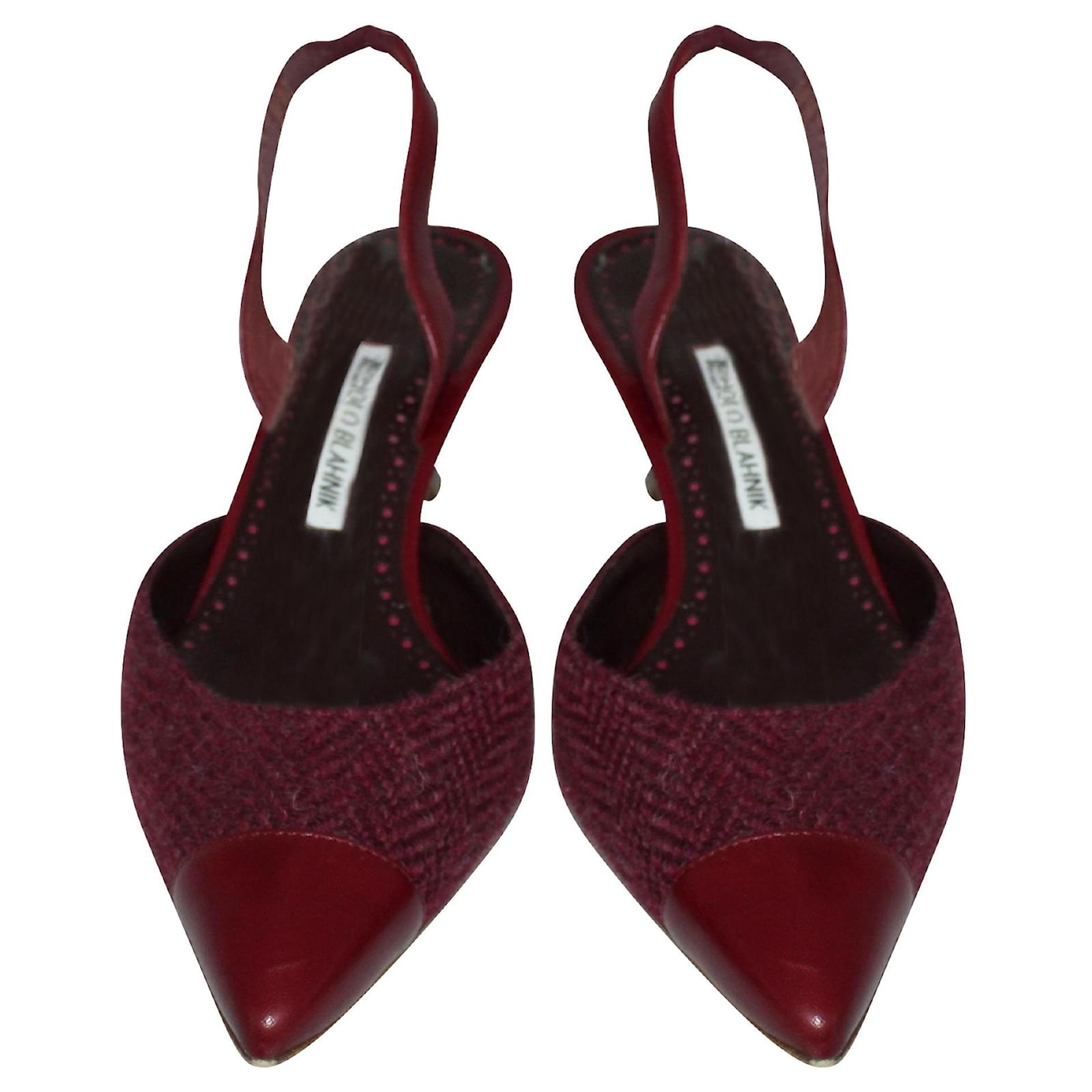 Manolo Blahnik Petits talons bordeaux Cuir Rouge ref.804641 - Joli Closet