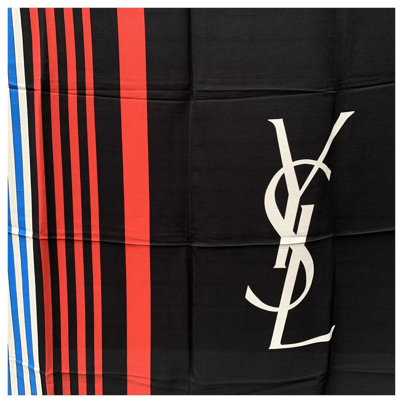 Yves Saint Laurent Écharpe en soie à gros logo YSL vintage colorblock ...