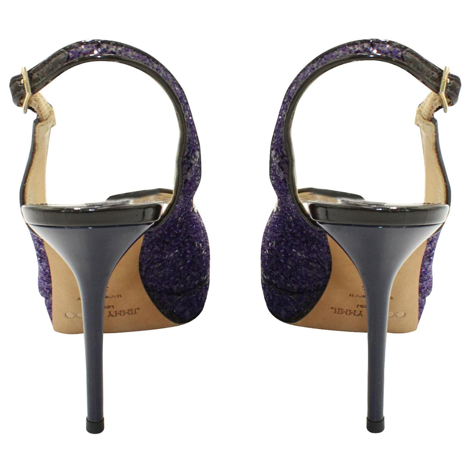 Jimmy Choo Purple Glitter Peep-Toe Slingback Heels Leather ref.806577 - Joli Closet