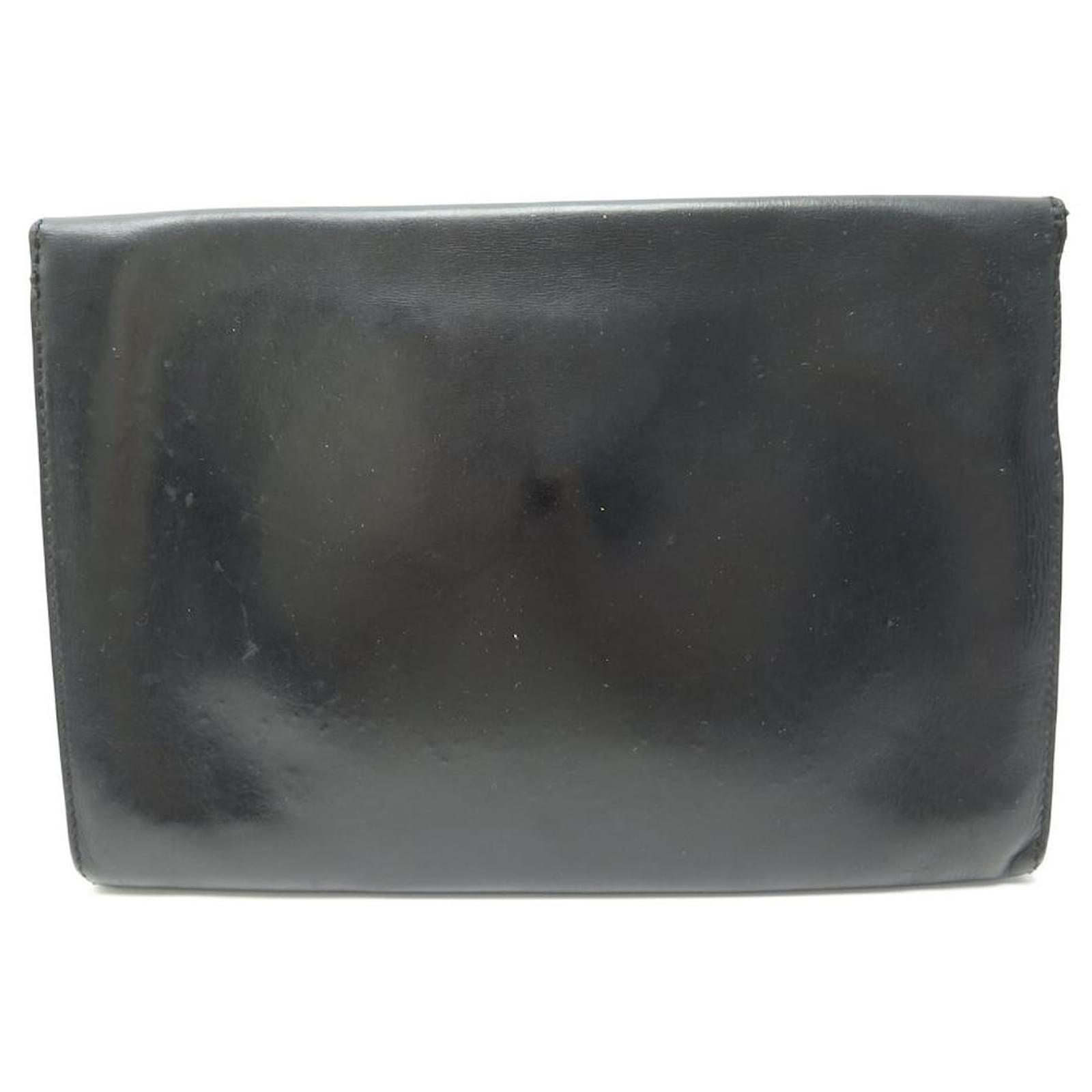 Hermès VINTAGE HAND POUCH HERMES RIO BLACK LEATHER BOX BAG BLACK POUCH ...