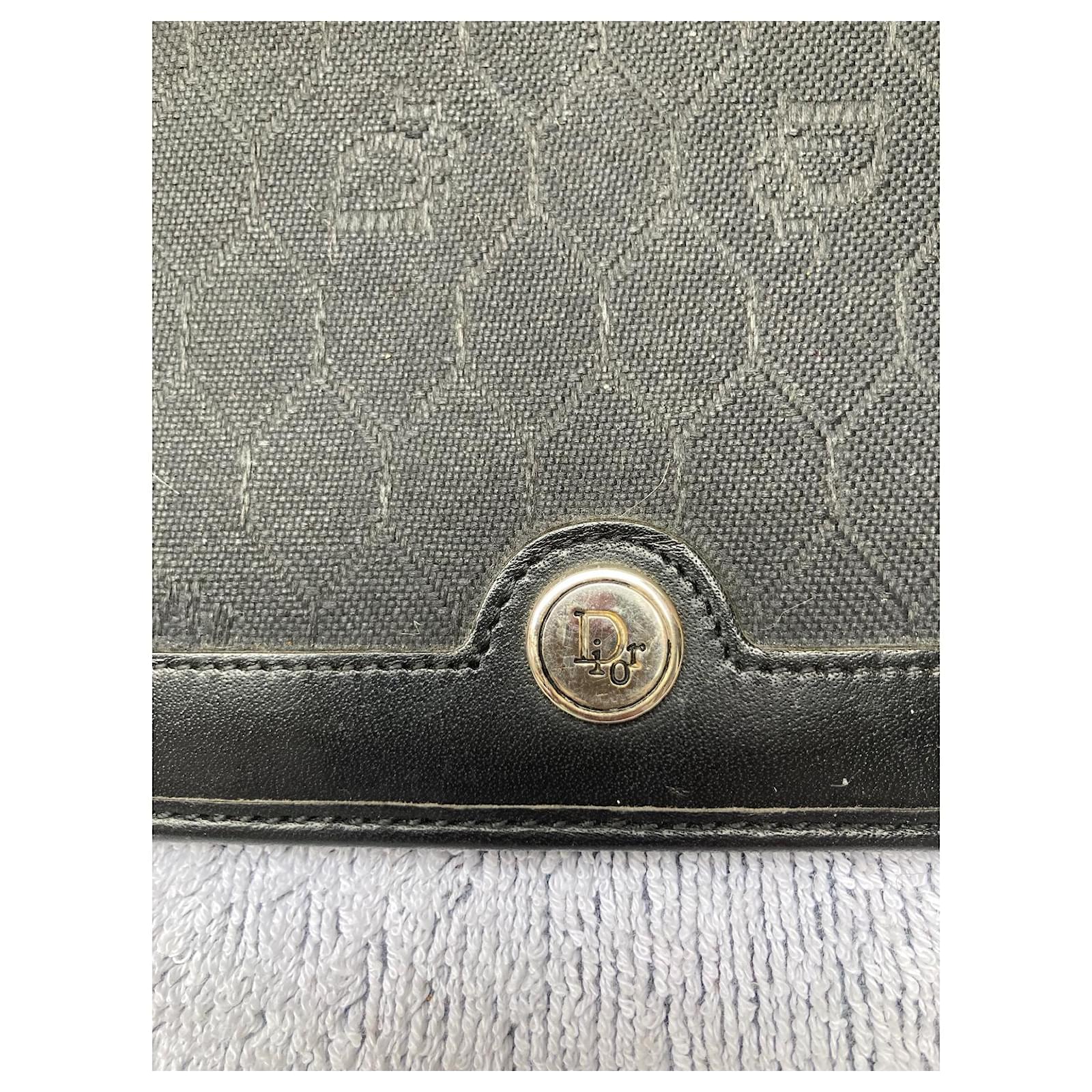 Christian Dior Dior vintage monogram wallet Black Leather Cotton ref ...