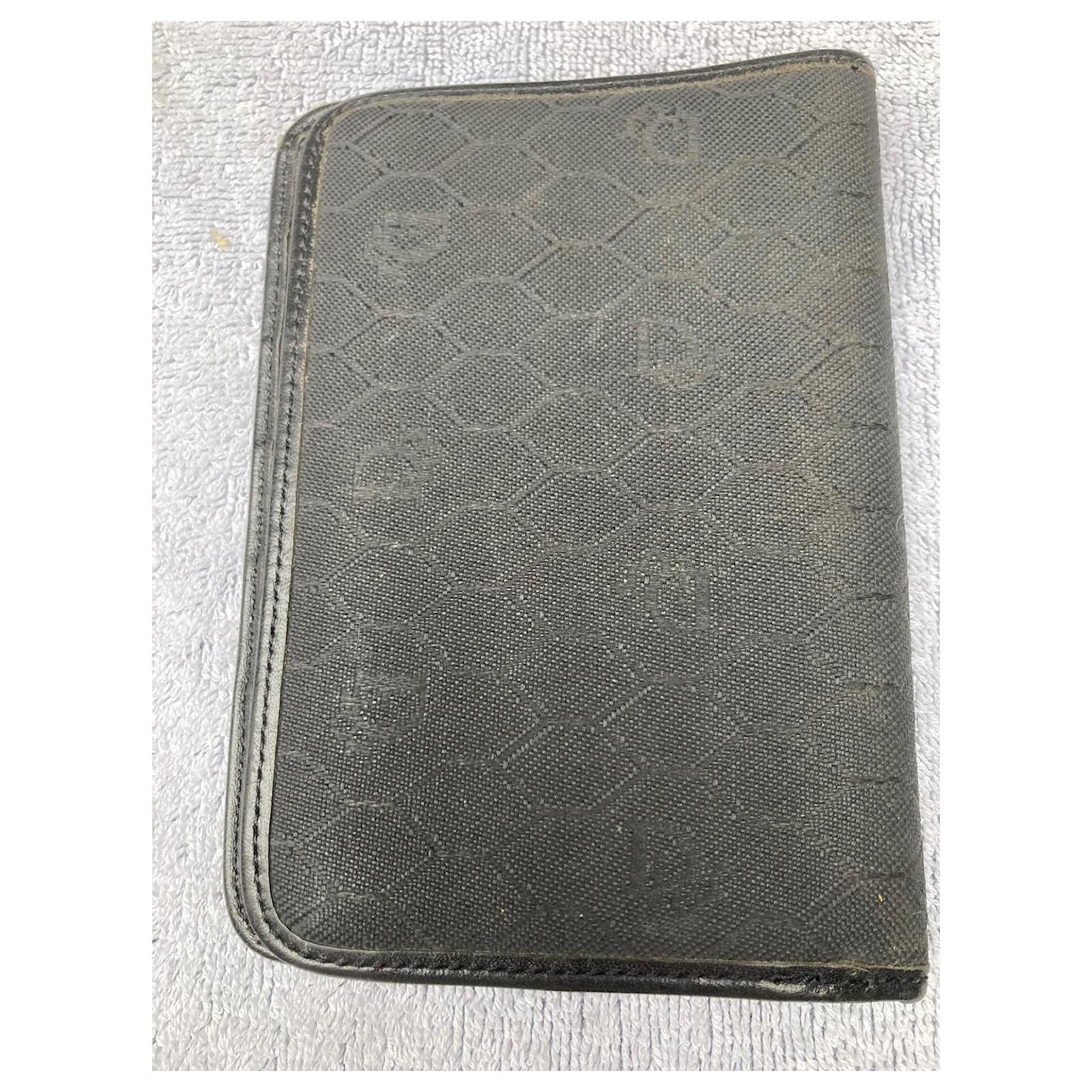 Christian Dior Dior vintage monogram wallet Black Leather Cotton ref ...