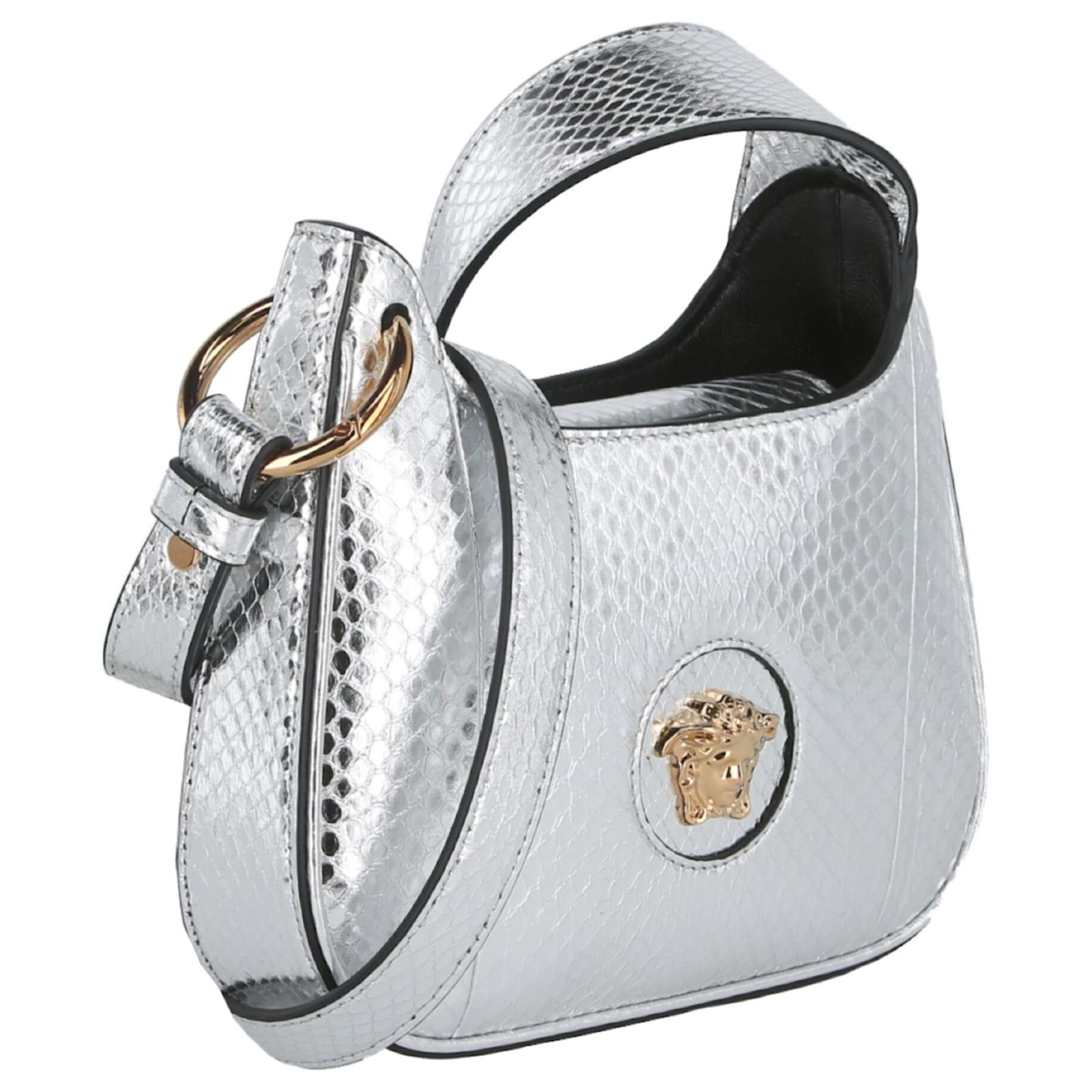 Versace La Medusa Python-Embossed Metallic Bag Silvery Leather ref ...
