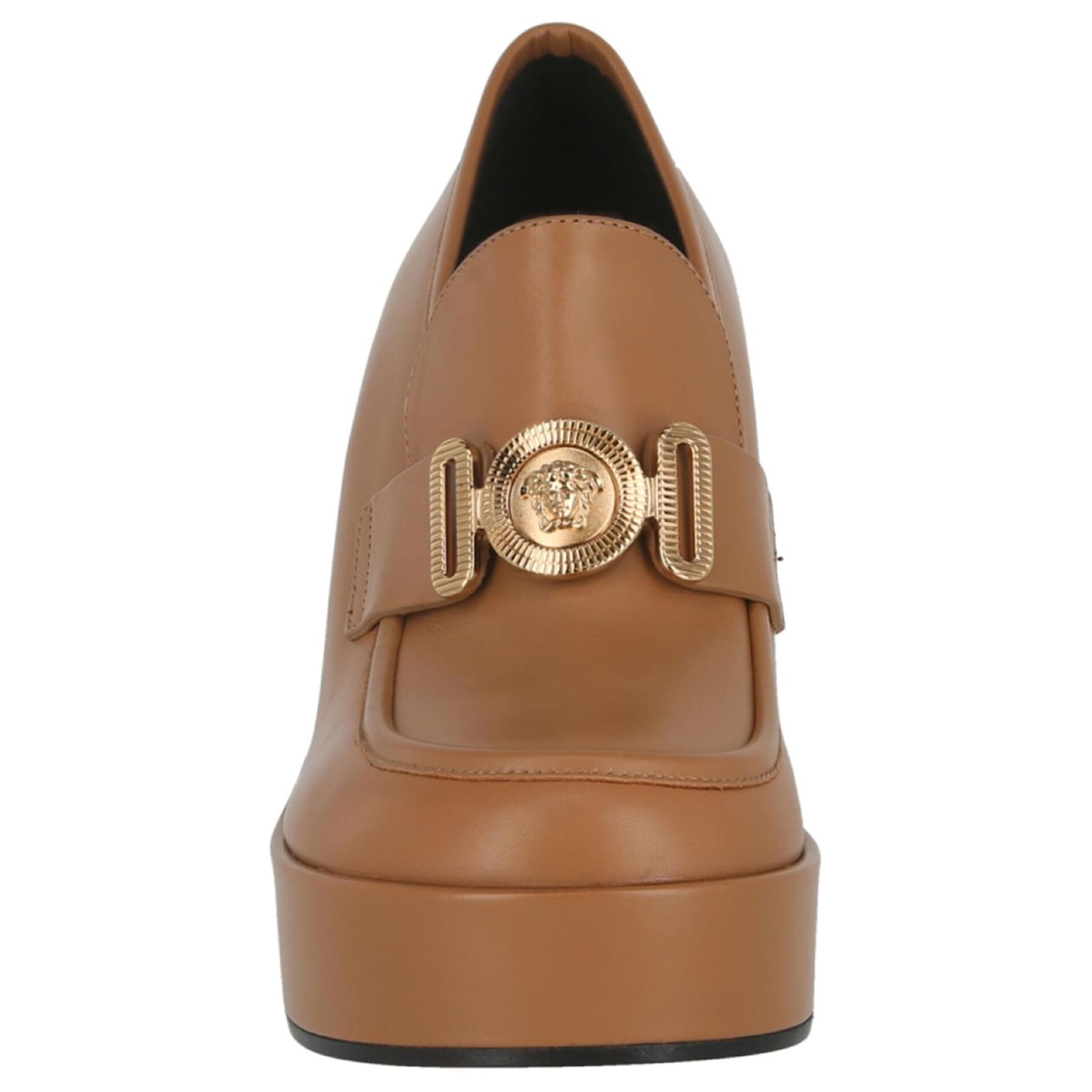 Versace Medusa Biggie Mocassins plateforme Cuir Marron ref.818690 ...