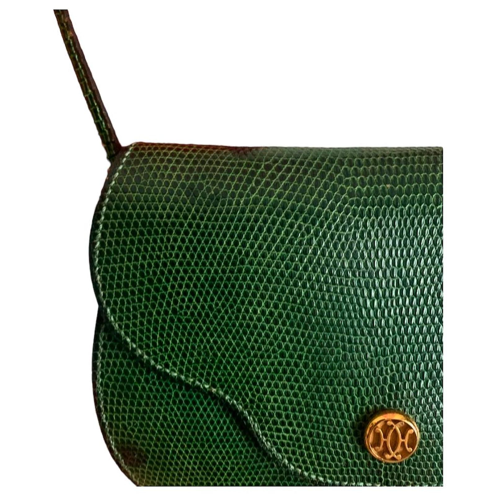 Piano Hermès Paula vintage Lizard bag Dark green Exotic leather ref ...