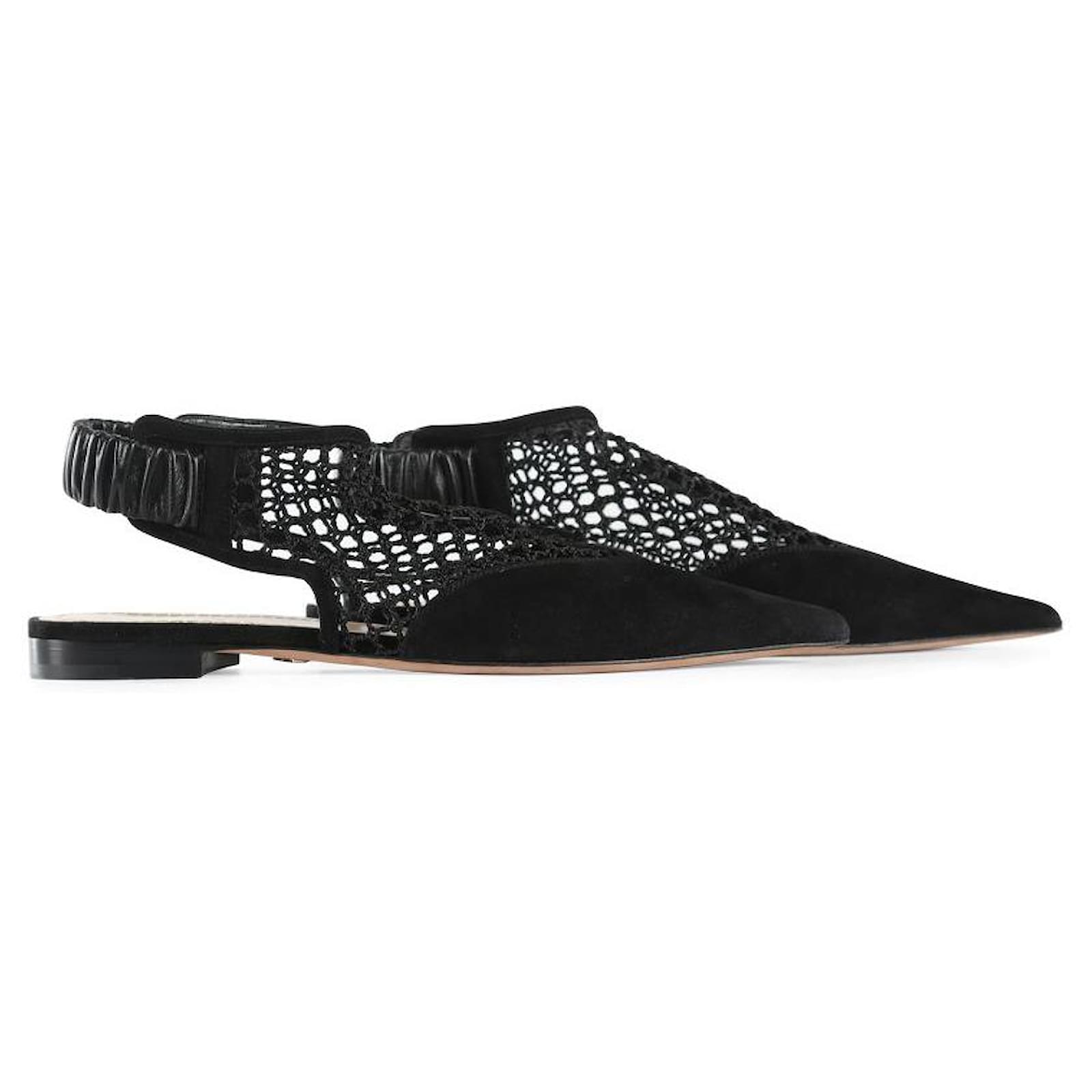 Christian Dior Black Suede & Fishnet Slingback Pointy Toe Ballet Flats ...