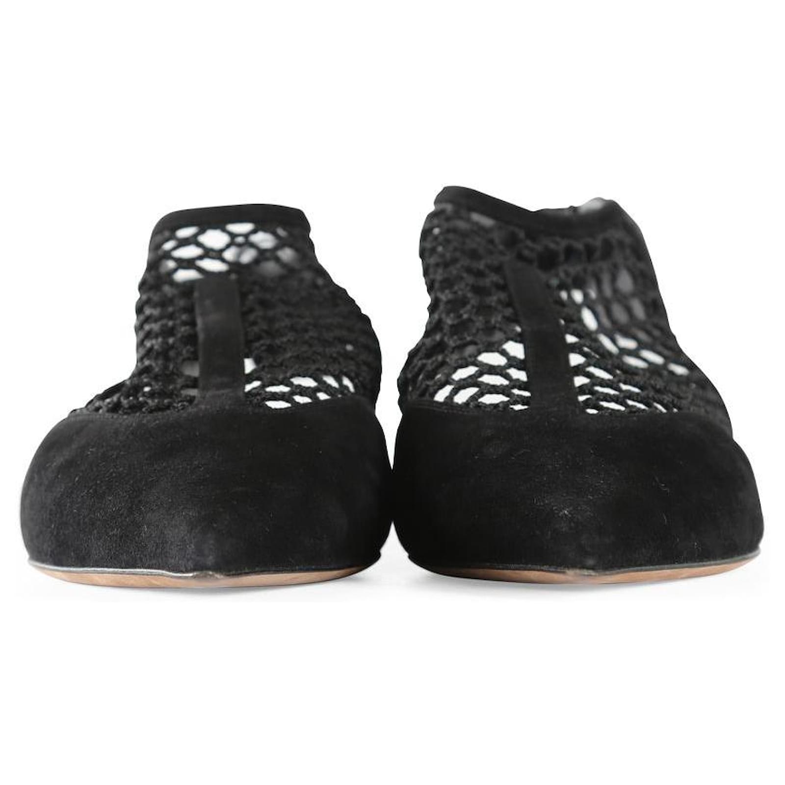 Christian Dior Black Suede & Fishnet Slingback Pointy Toe Ballet Flats ...
