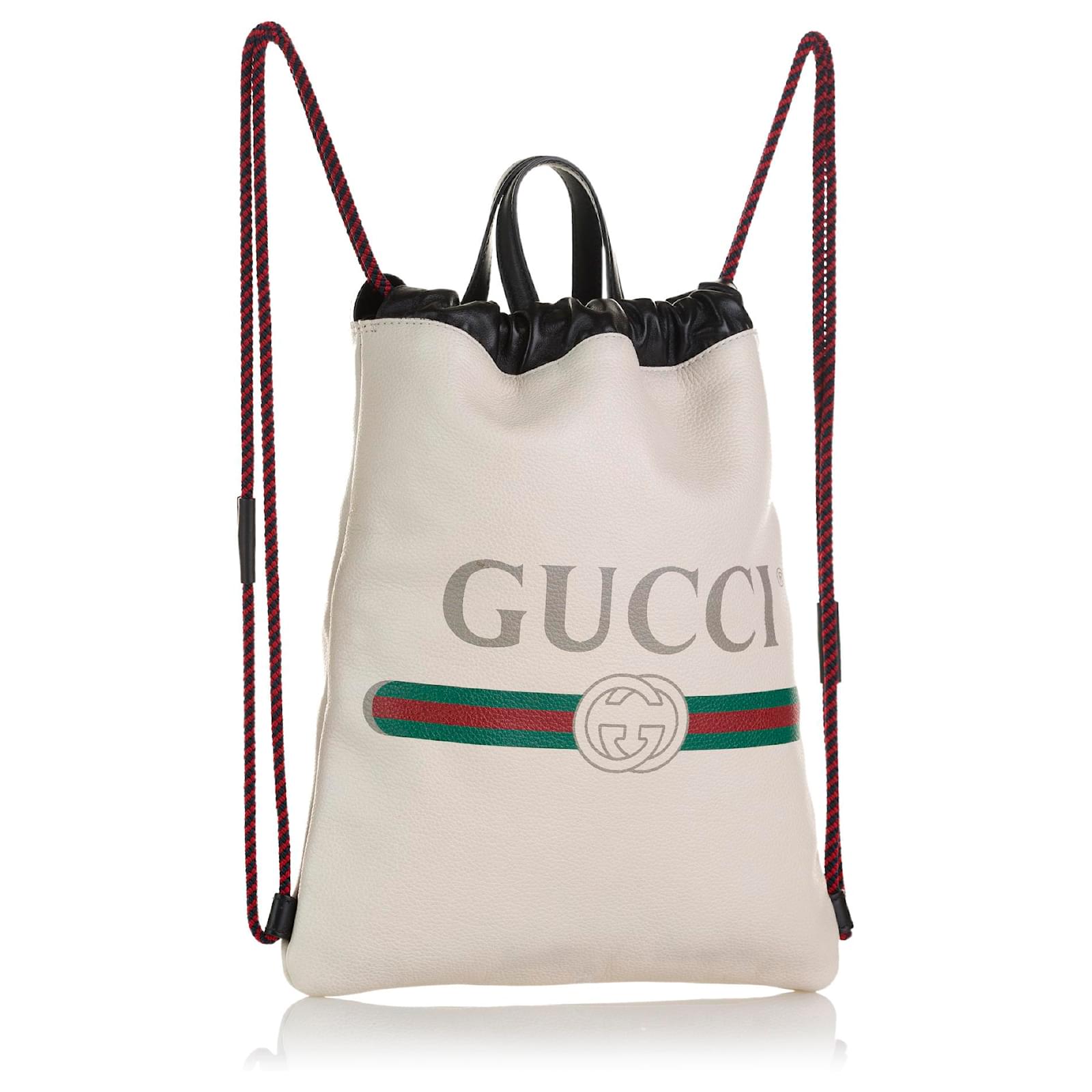 Gucci White Logo Drawstring Backpack Leather Pony-style calfskin ref ...