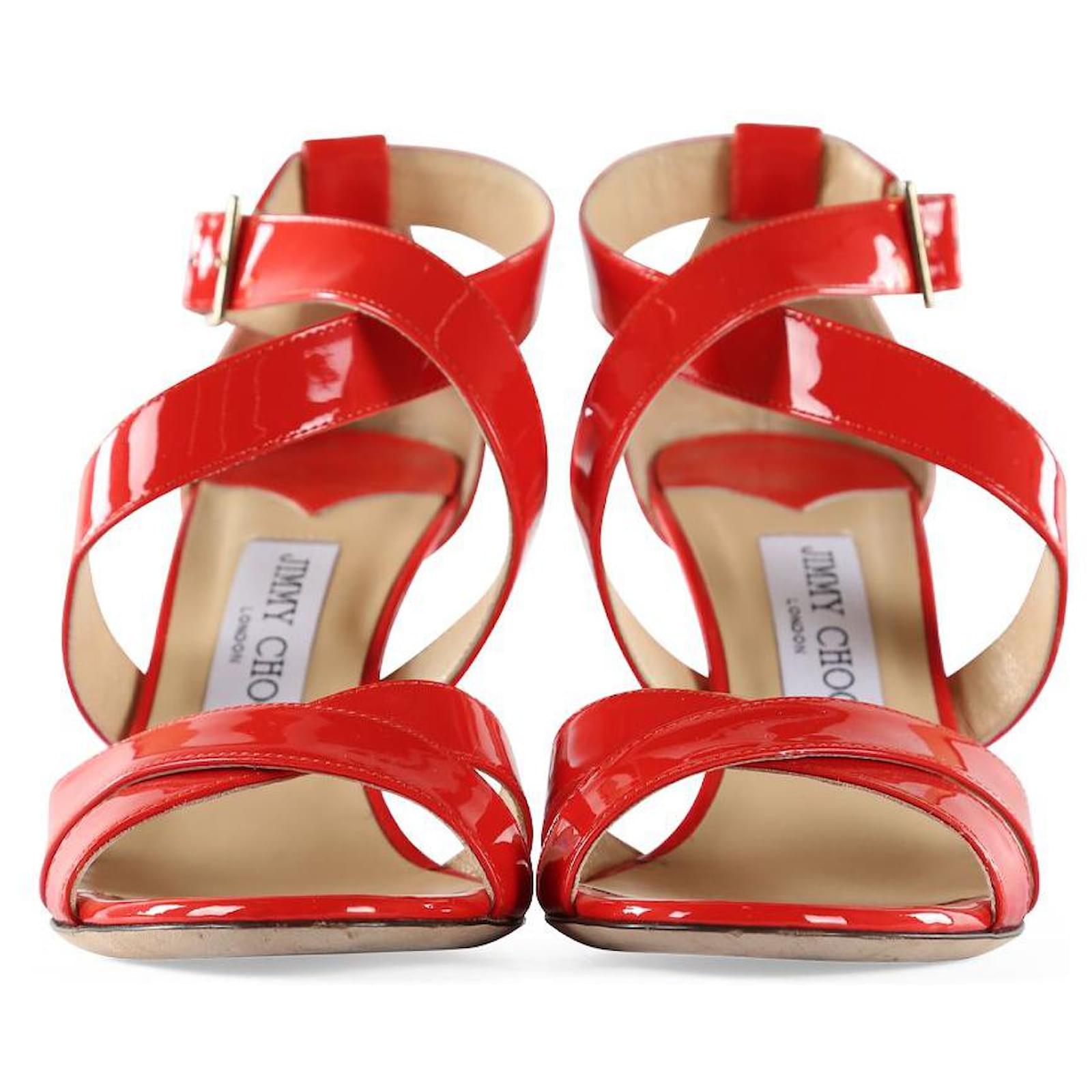 Sandales Jimmy Choo en cuir verni rouge feu à bout ouvert Cuir vernis ...