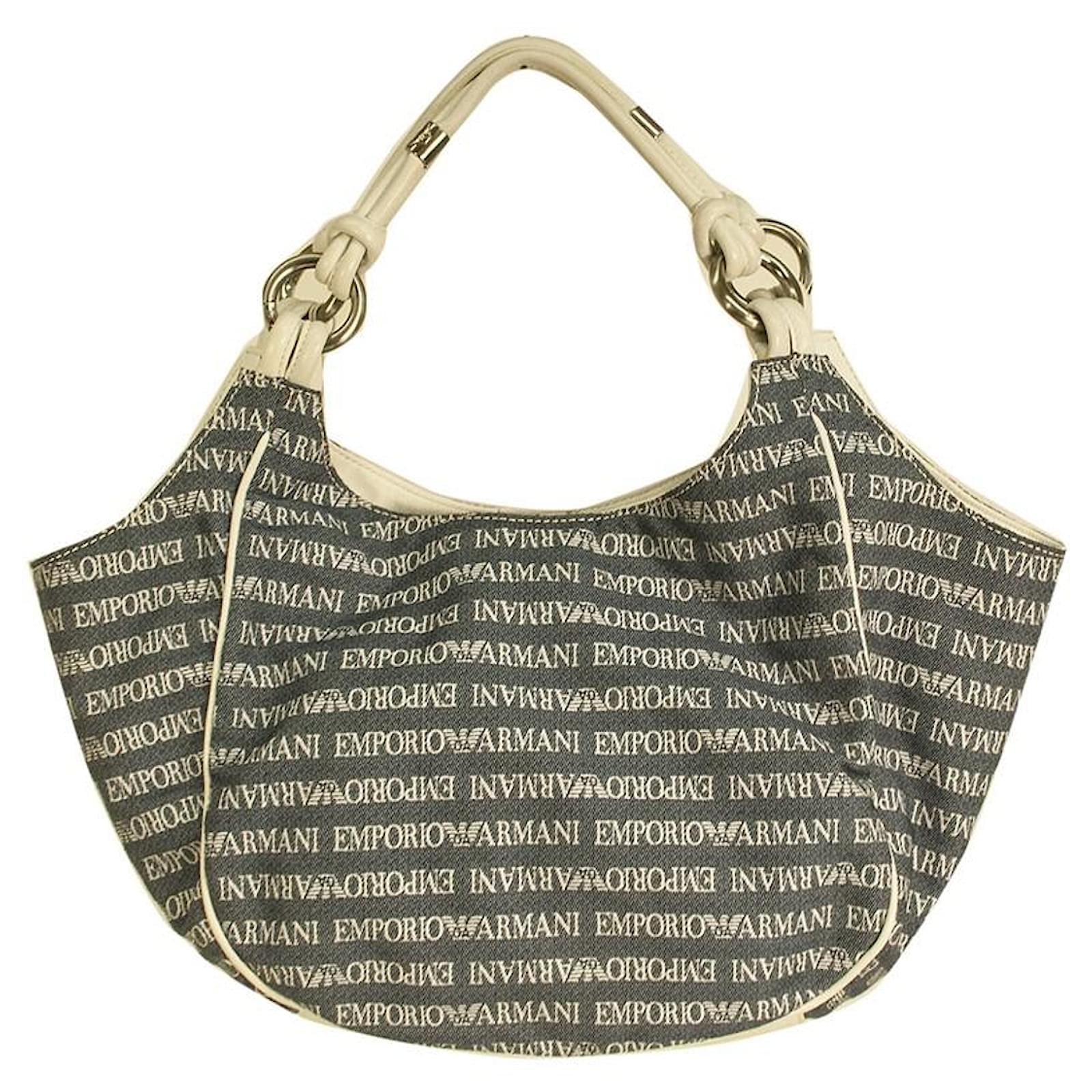 Emporio Armani Signature Logo Toile bleue Poignées supérieures en cuir ...