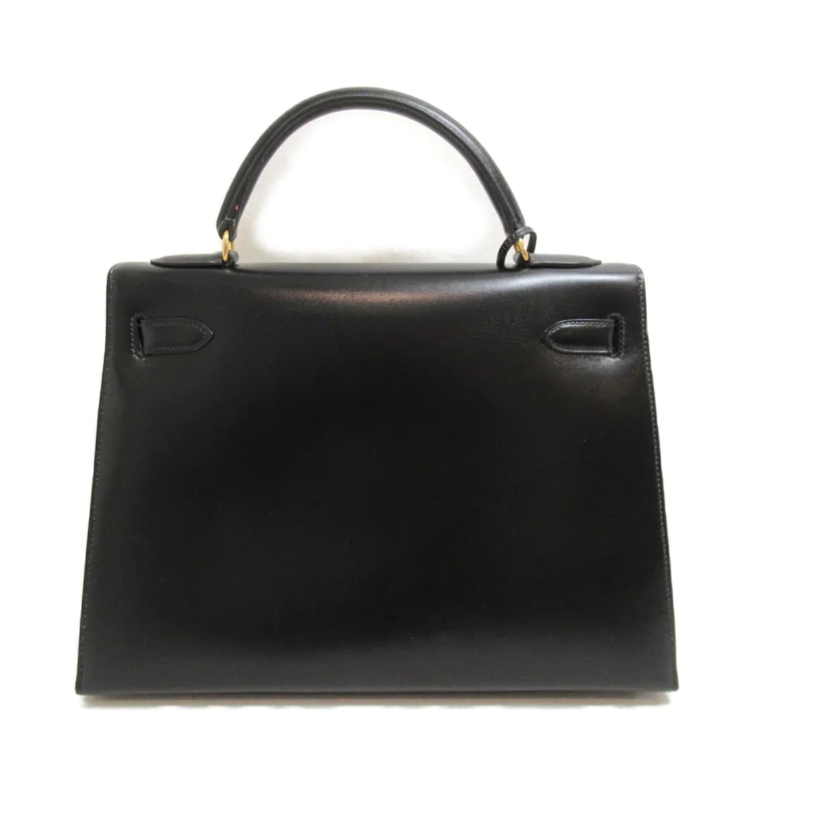 Hermès Box Calf Kelly 32 Black Leather Pony-style calfskin ref.845603 ...