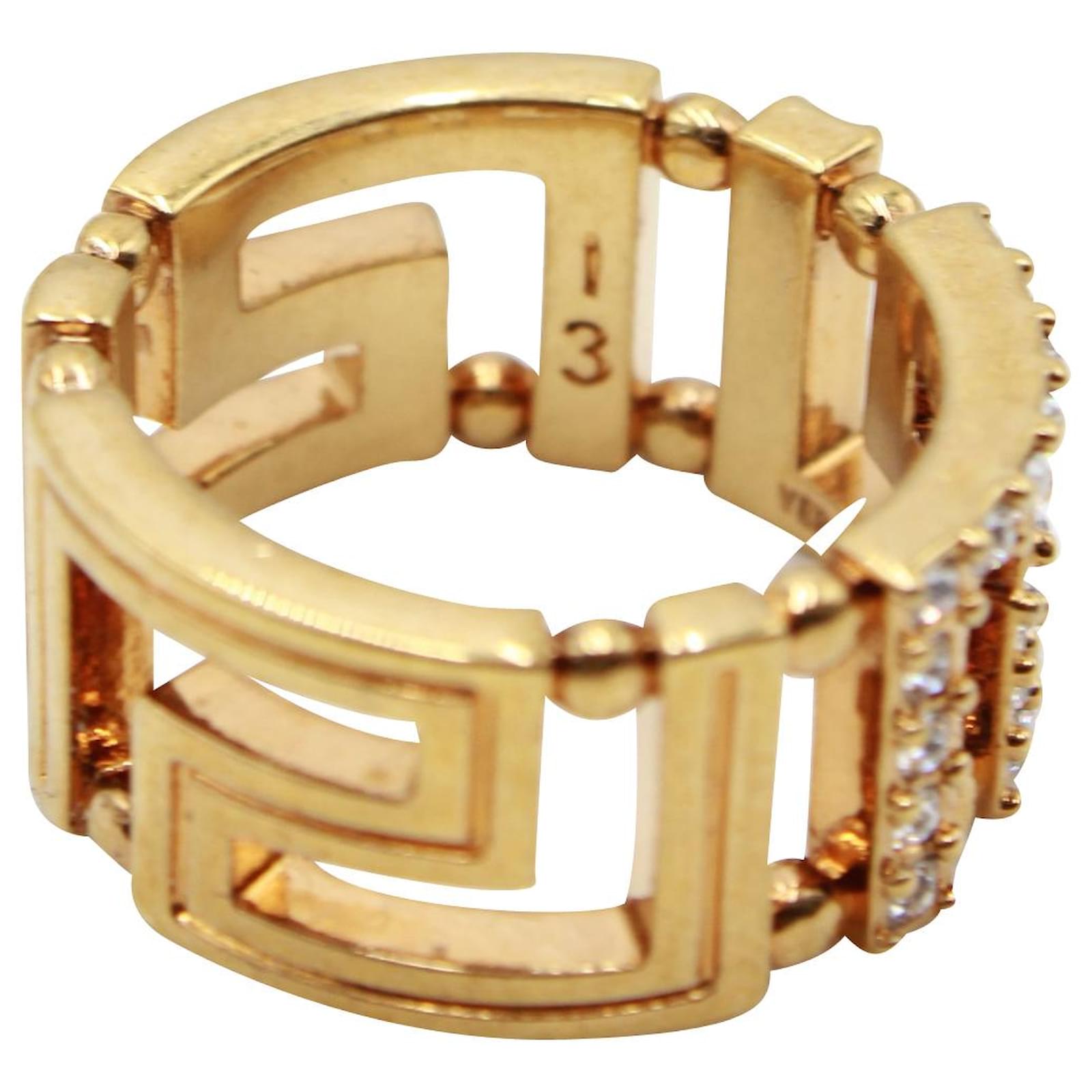 Versace Crystal Greca Ring in Gold Brass Golden Metal ref.846262 - Joli ...