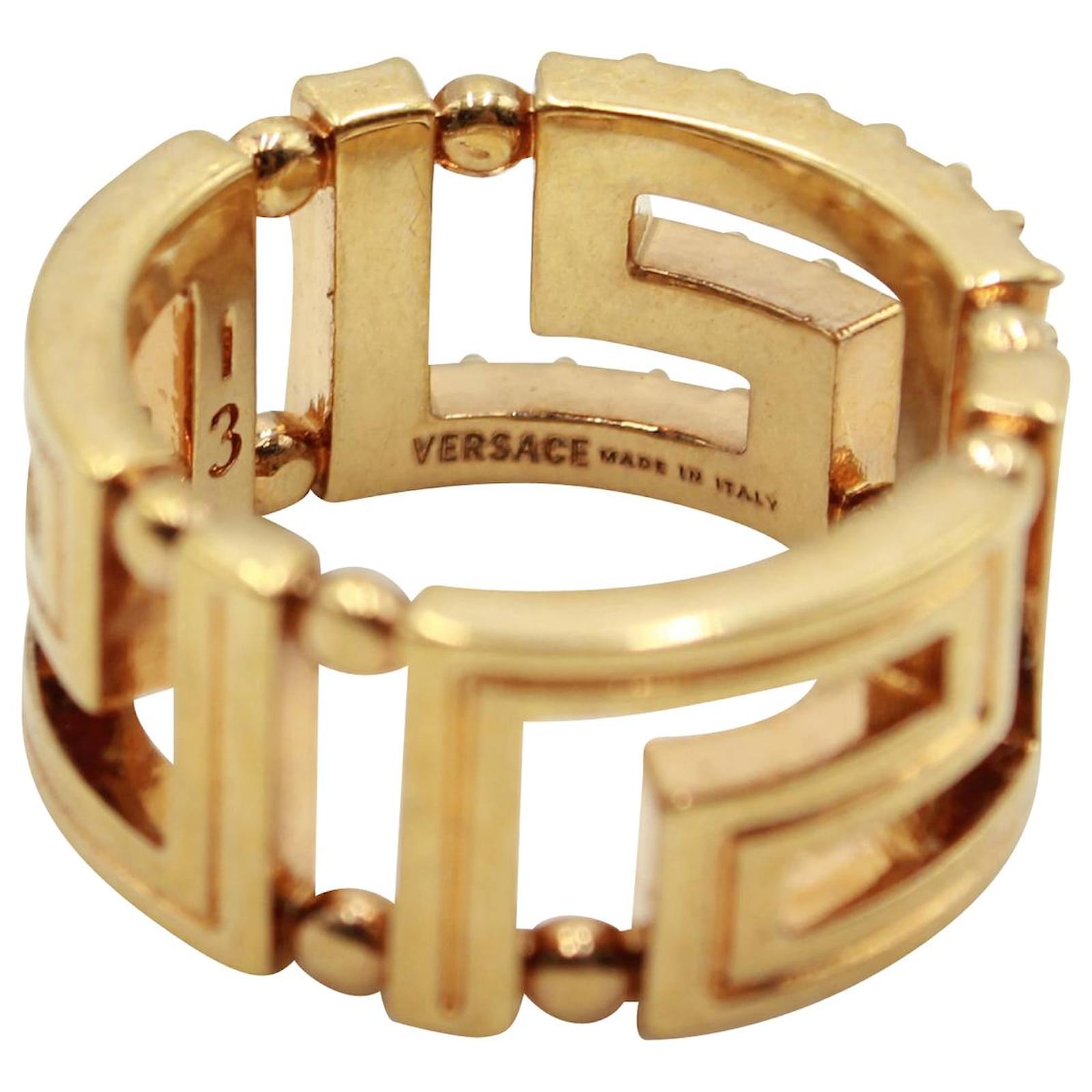 Versace Crystal Greca Ring in Gold Brass Golden Metal ref.846262 - Joli ...