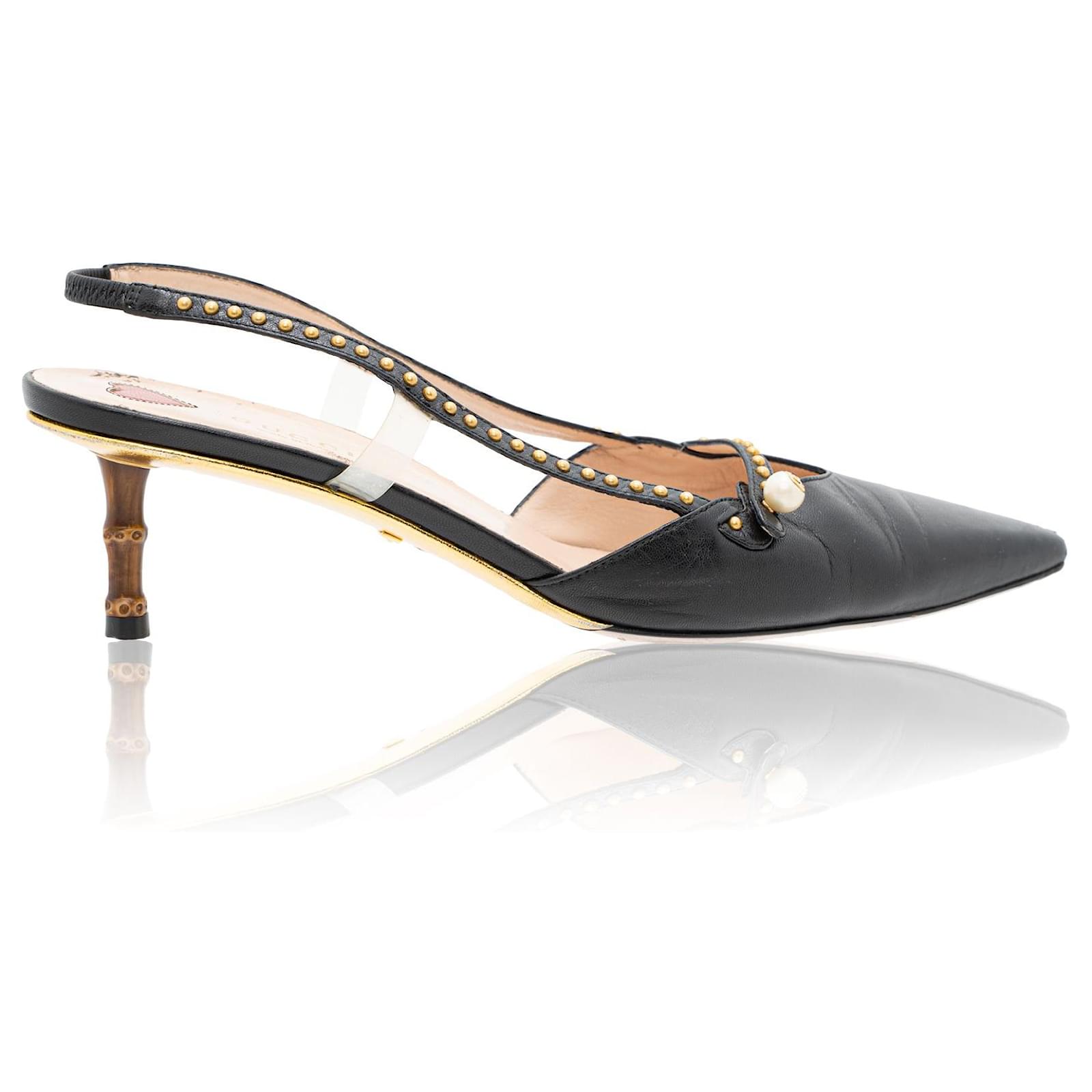 Gucci Leather Slingbacks with Bamboo Heel Black ref.846388 - Joli Closet