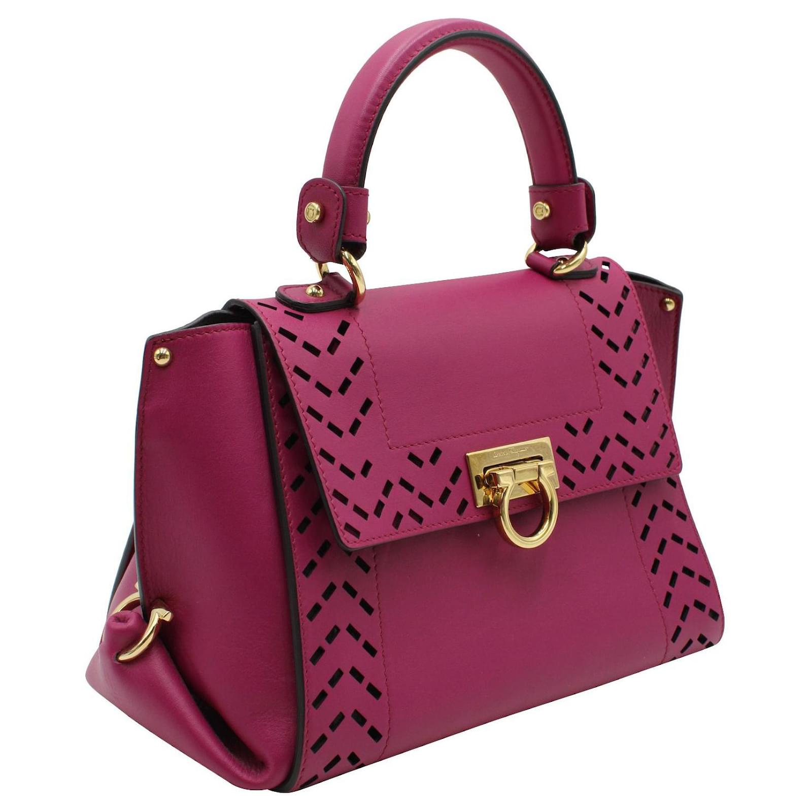 Salvatore Ferragamo Fushia Sofia Small Perforated Leather Satchel with ...