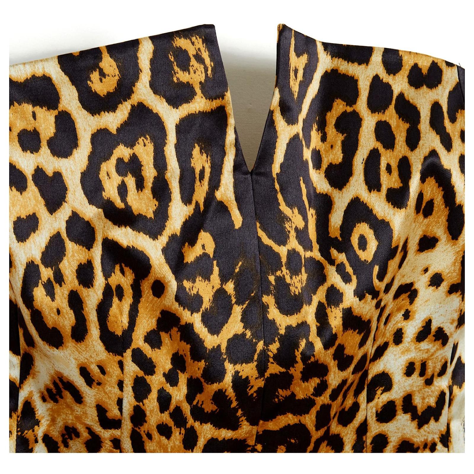 Yves Saint Laurent SILK LEOPARD BUSTIER DRESS FR40 Leopard print ref ...