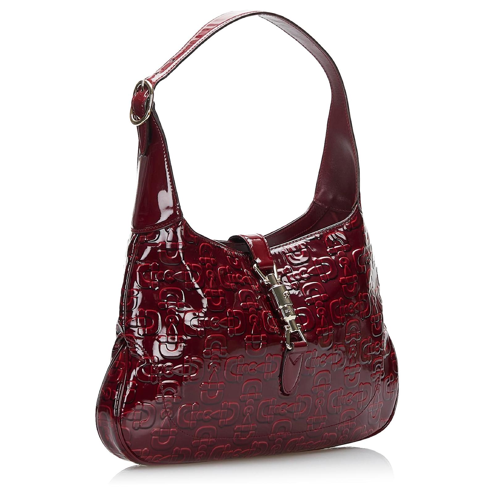 Gucci Red Horsebit Jackie Shoulder Bag Dark red Leather Patent leather ...