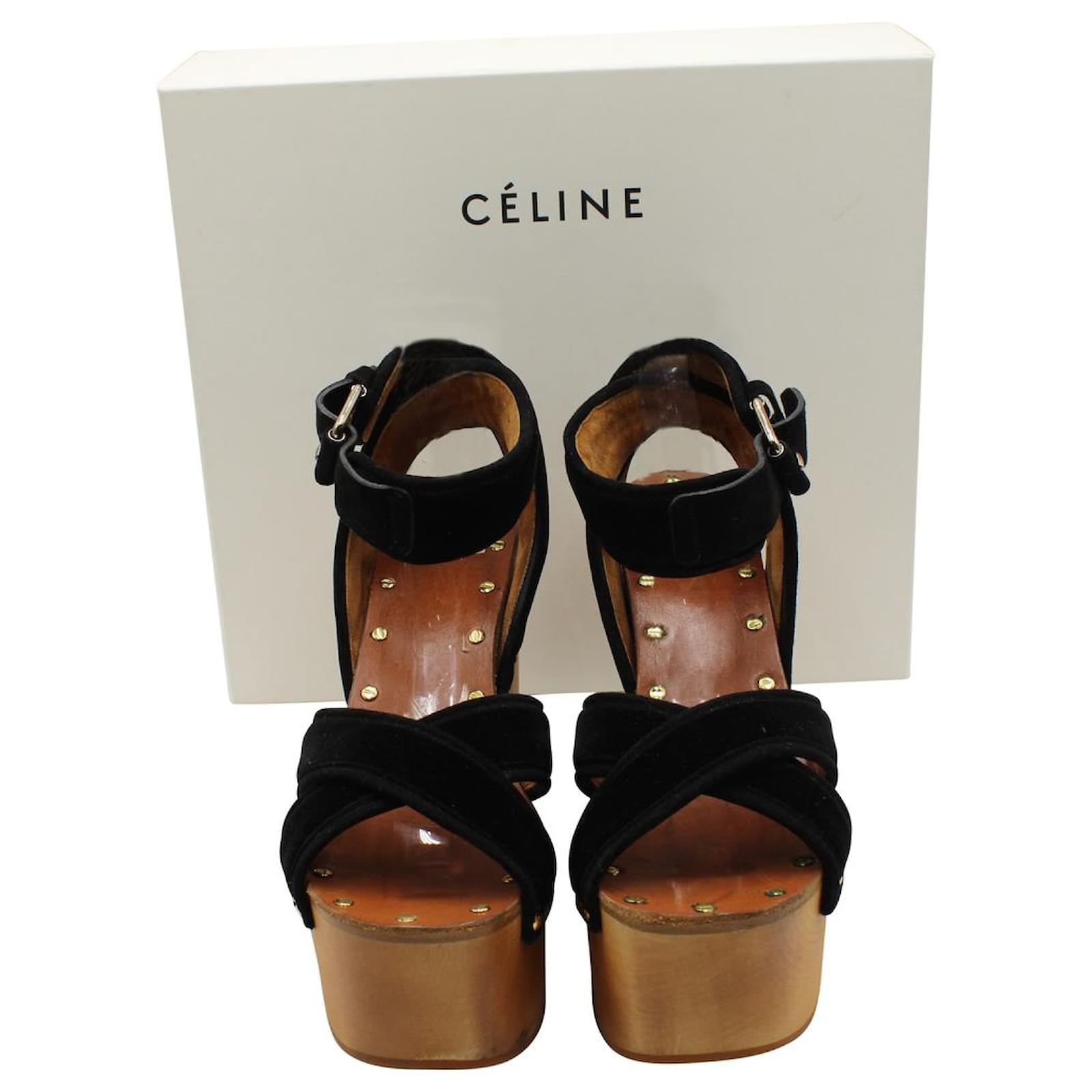 Céline Celine Phoebe Platform Wedge Sandals in Brown Wood ref.852968 ...
