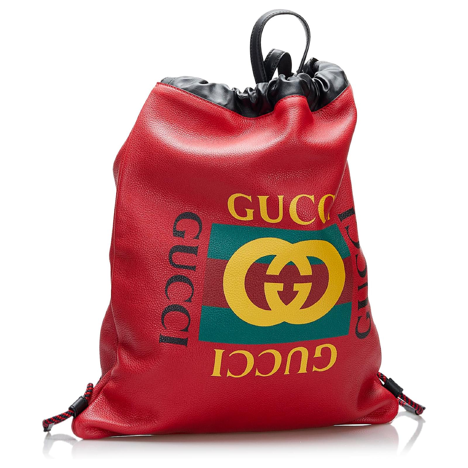 Gucci Red Gucci Logo Backpack Leather Pony-style calfskin ref.853666 ...