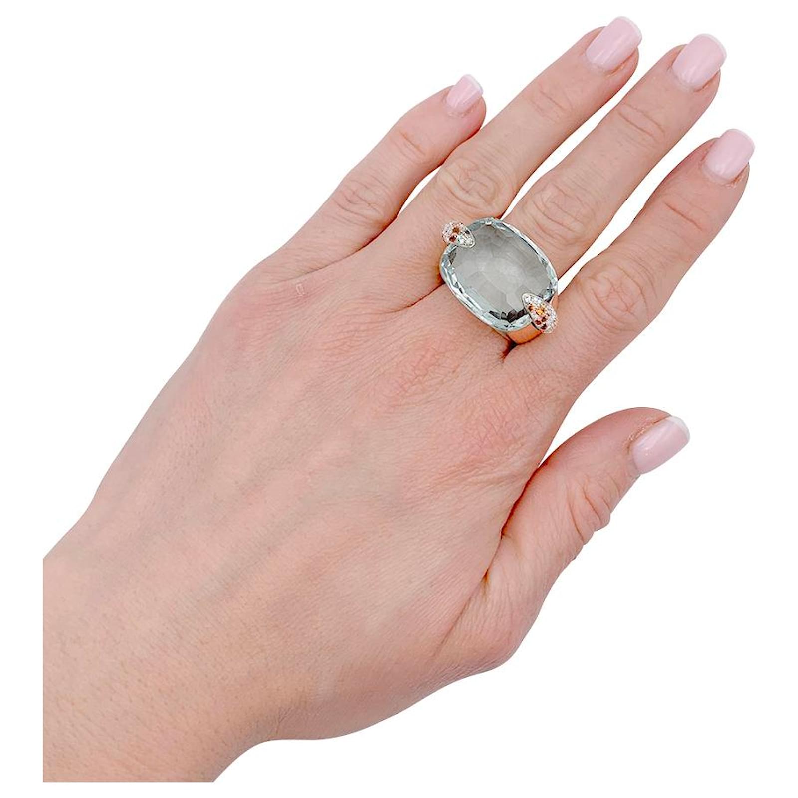 Pomellato ring, "Pin up", Rose gold, prasiolite, diamants, garnets ...