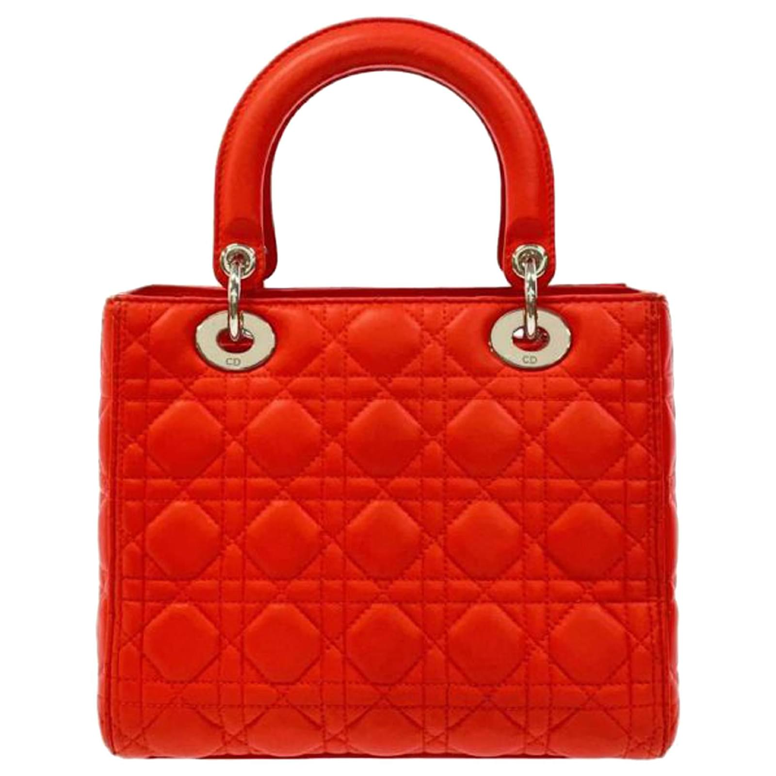 Dior Orange Medium Cannage Lady Dior Leather Pony-style calfskin ref ...