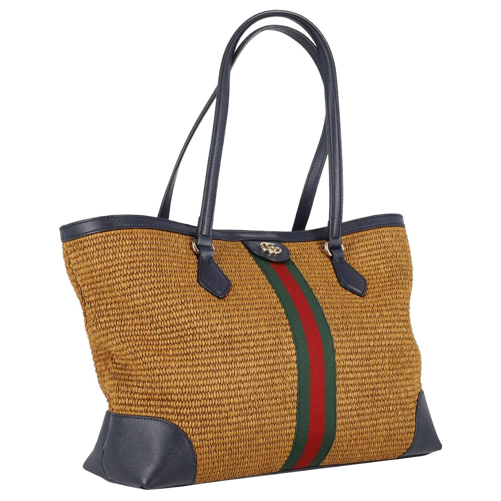 Gucci Medium Ophidia Tote in Brown Raffia and Black Leather ref.860440 ...