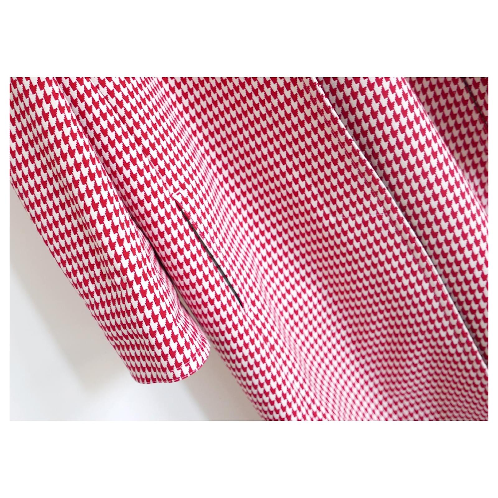 Céline Resort 2016 Red & White Dogtooth Check Coat Cotton ref.863629 ...