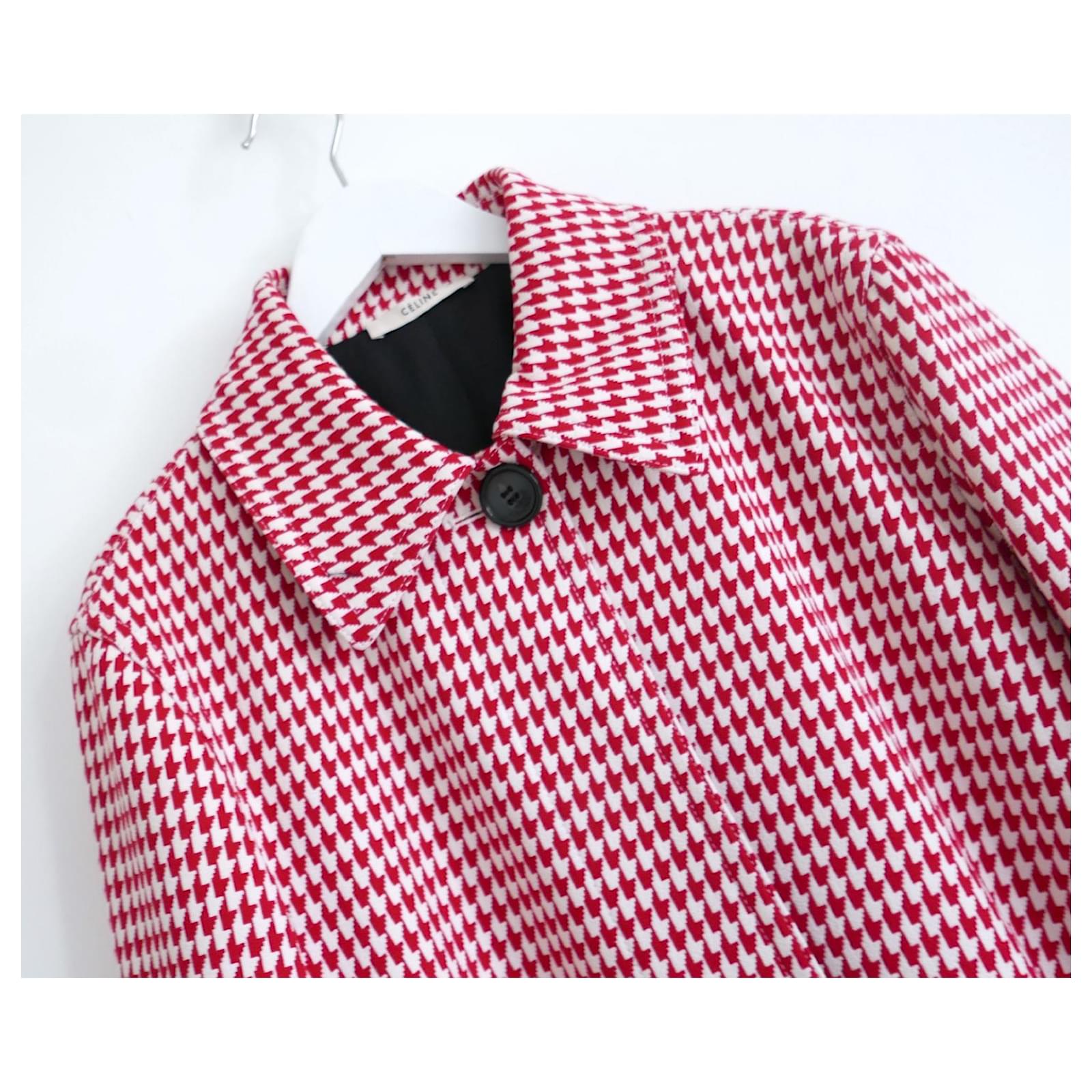 Céline Resort 2016 Red & White Dogtooth Check Coat Cotton ref.863629 ...