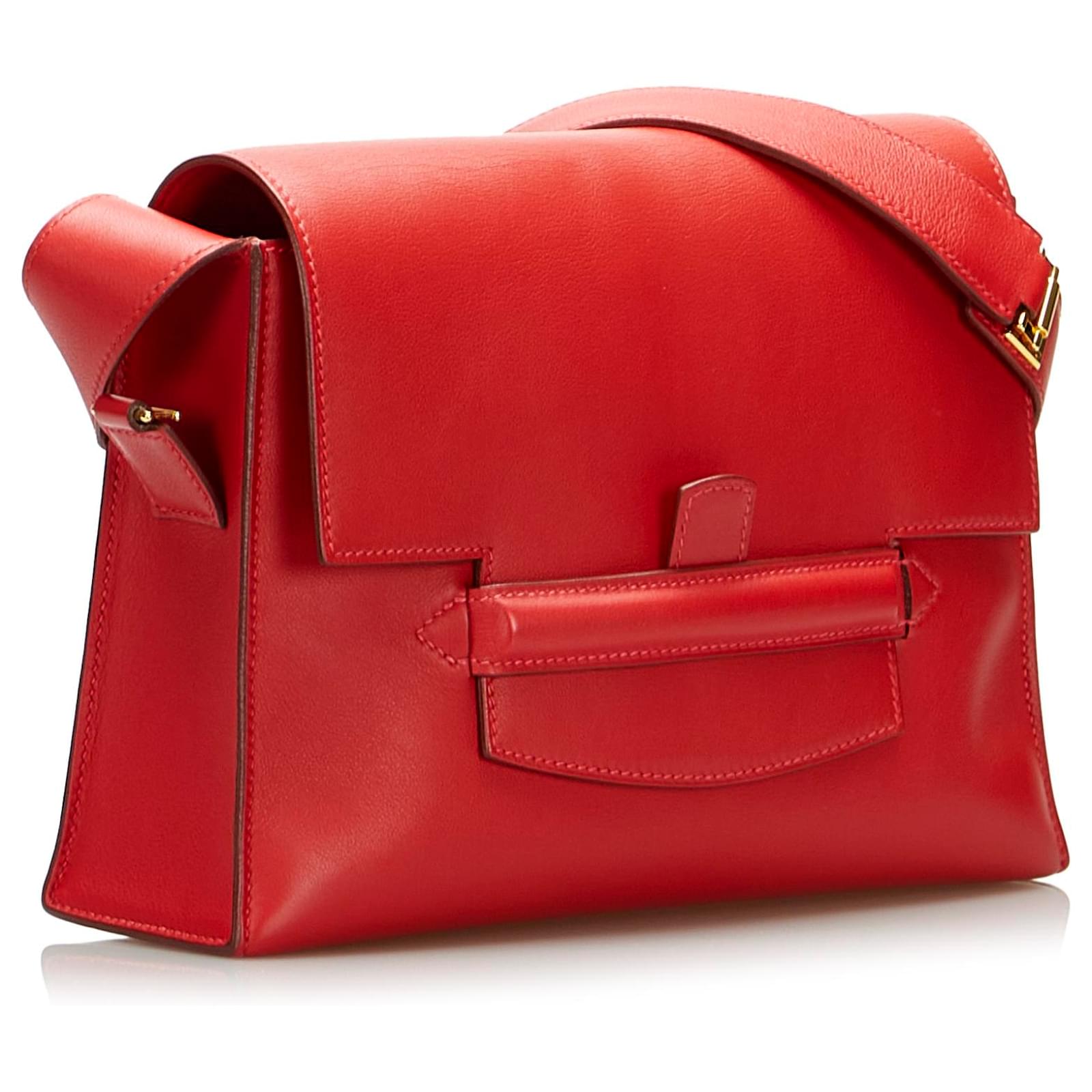 Hermès Hermes Red Sac Attelage Shoulder Bag Leather Pony-style calfskin ...