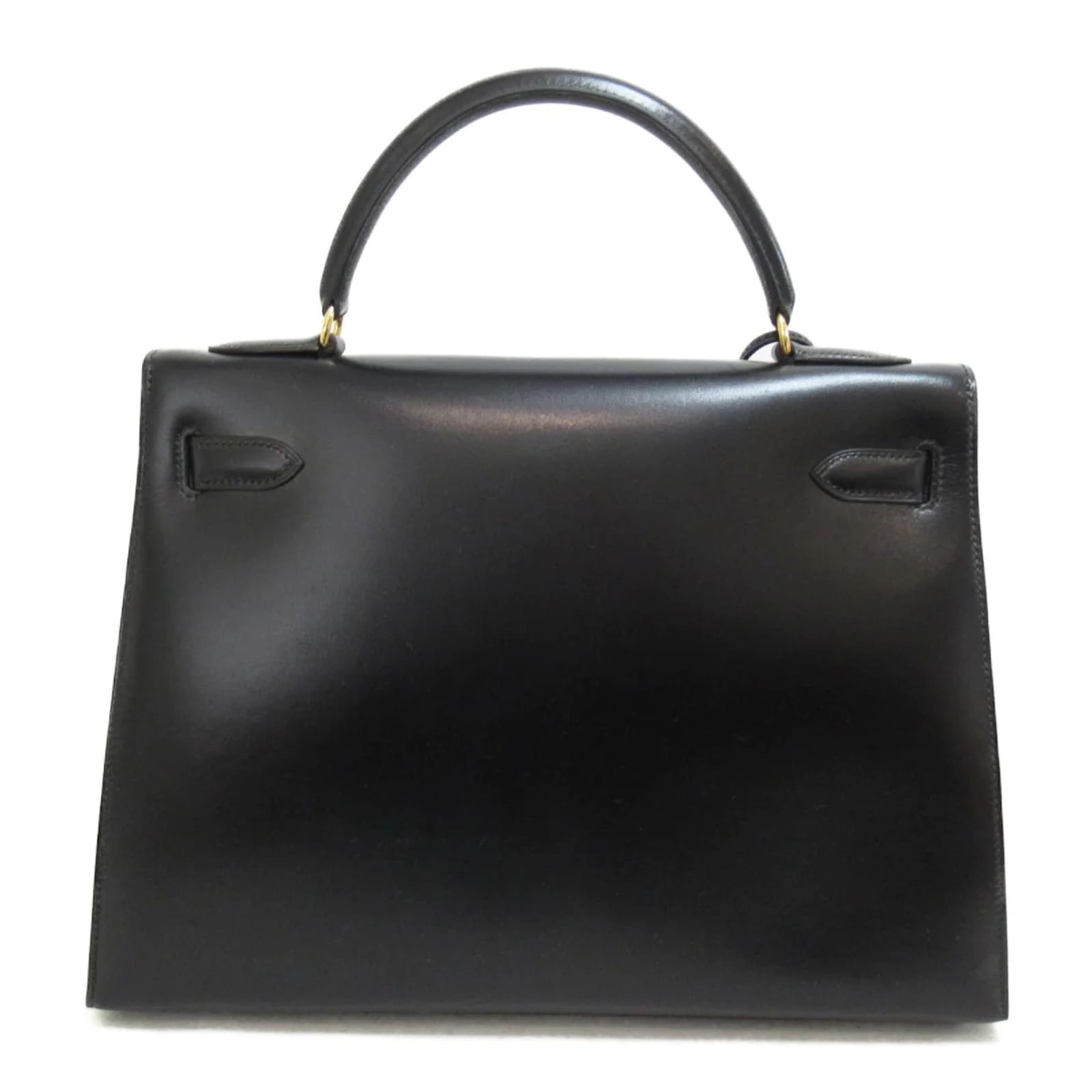 Hermès Box Calf Kelly 32 Black Leather Pony-style calfskin ref.870637 ...