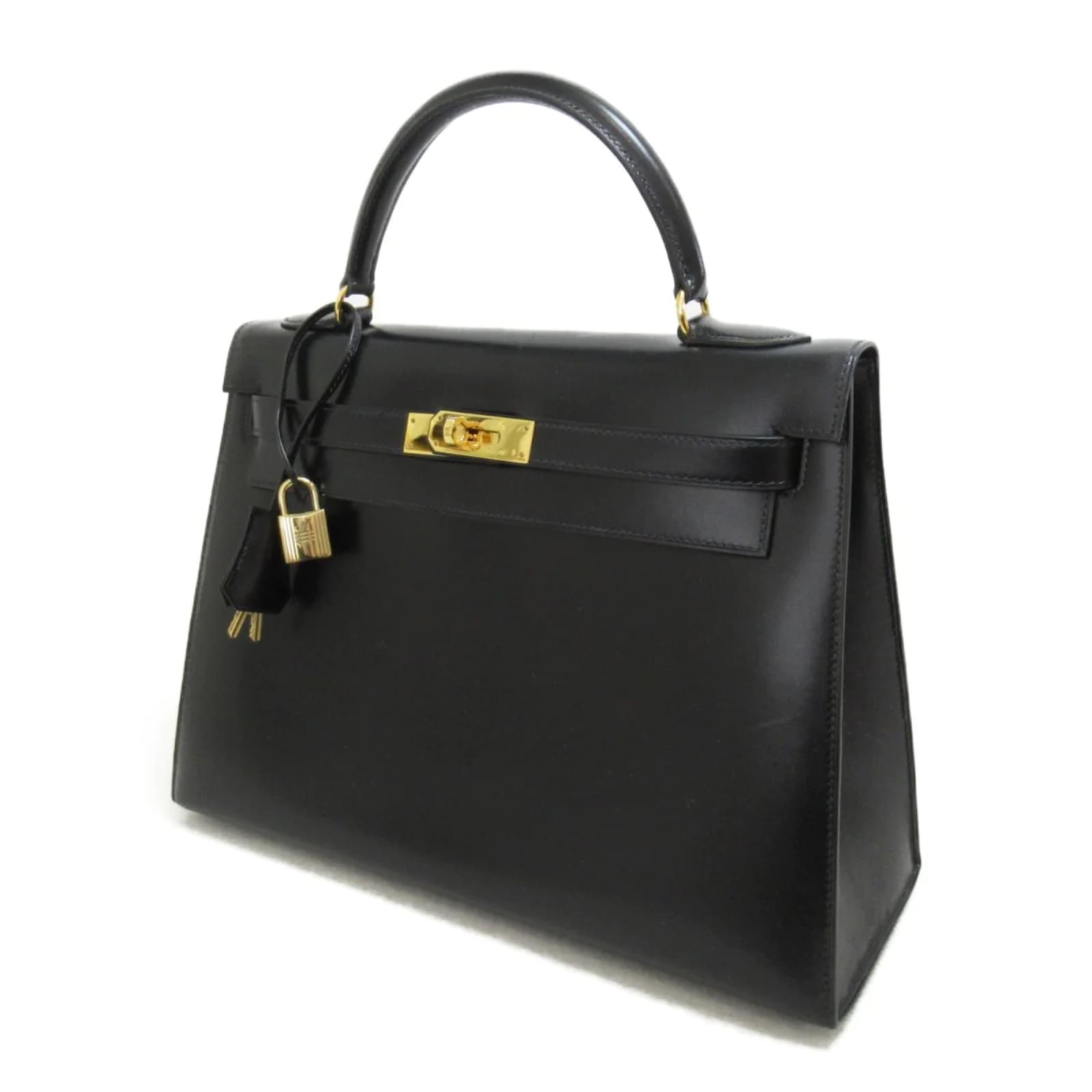 Hermès Box Calf Kelly 32 Black Leather Pony-style calfskin ref.870637 ...