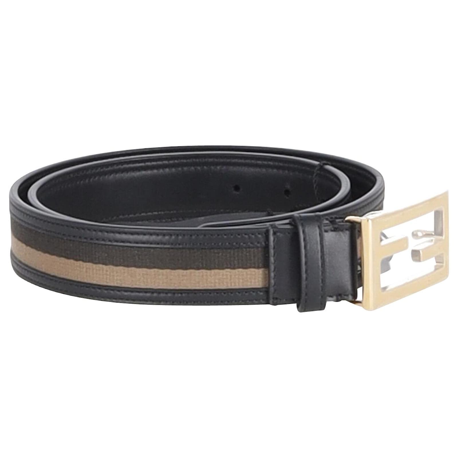 Fendi Logo Belt with Canvas Trim in Black Leather ref.871167 - Joli Closet