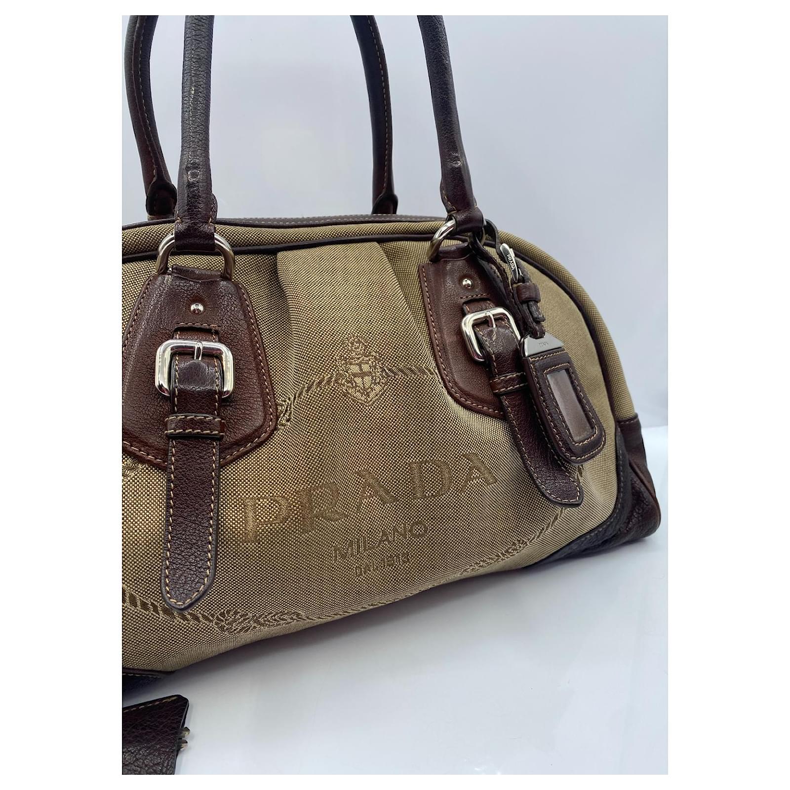 Prada trunk Brown Olive green Leather Cloth ref.873565 - Joli Closet