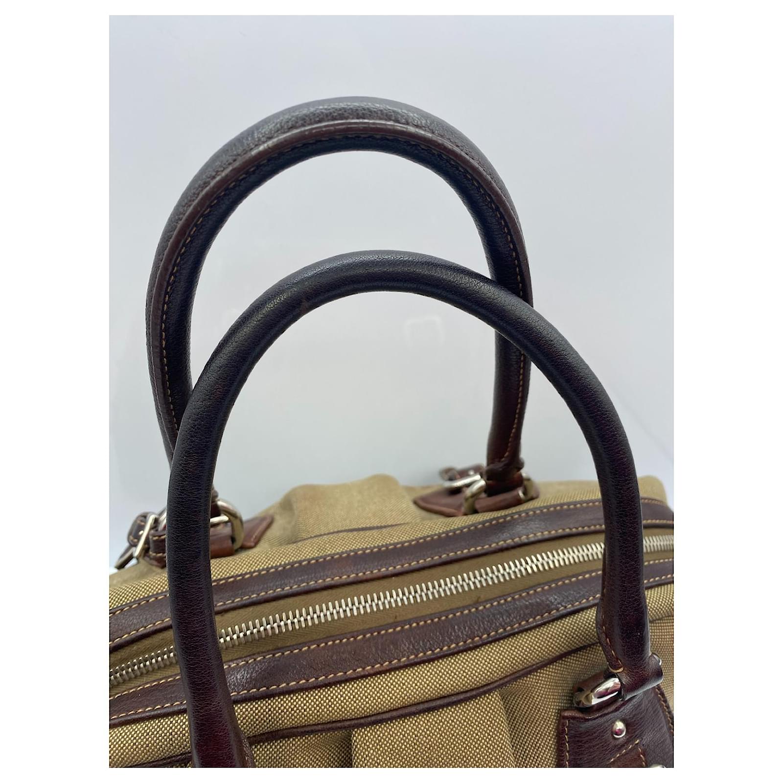 Prada trunk Brown Olive green Leather Cloth ref.873565 - Joli Closet