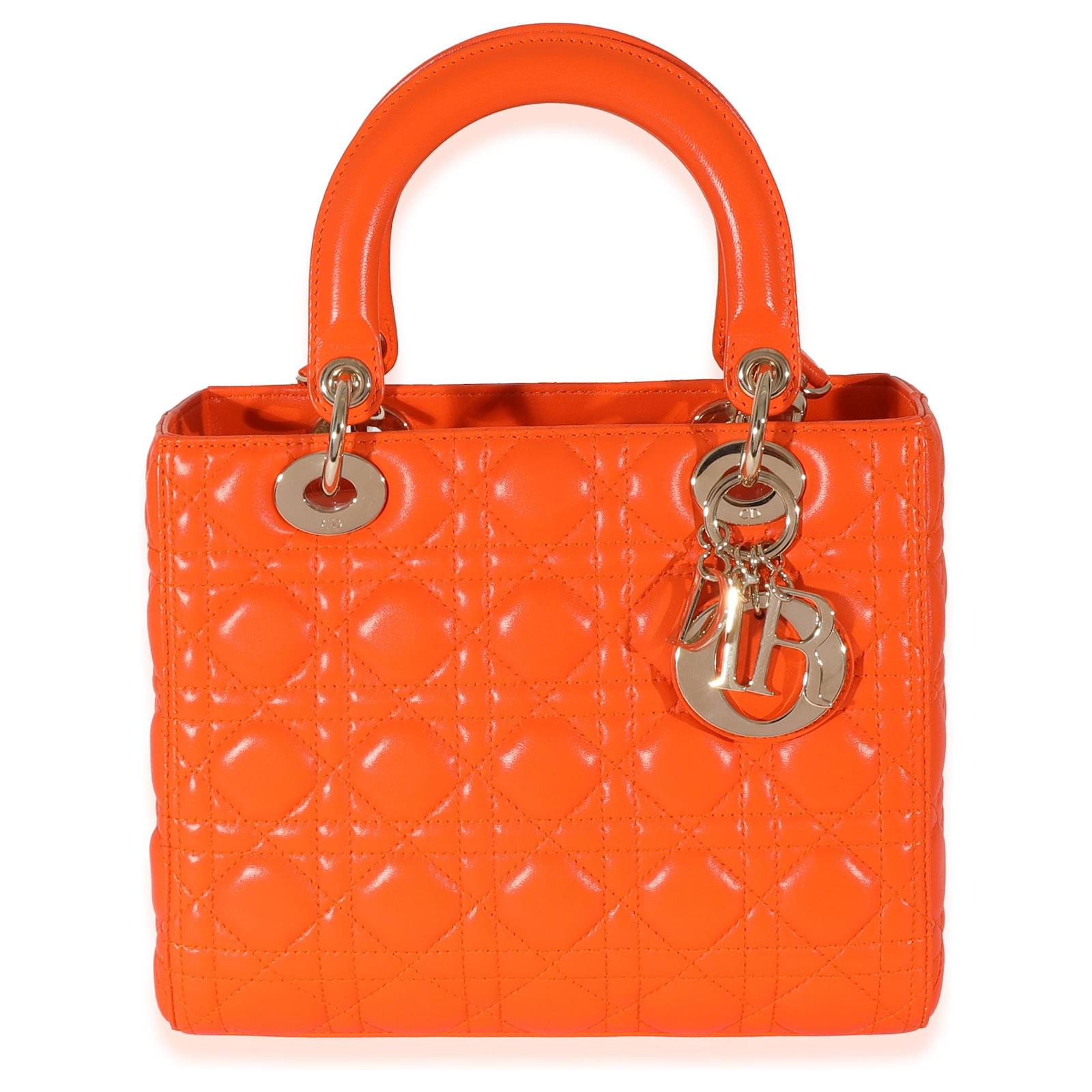 Christian Dior Orange Cannage Lambskin Medium Lady Dior Leather ref ...